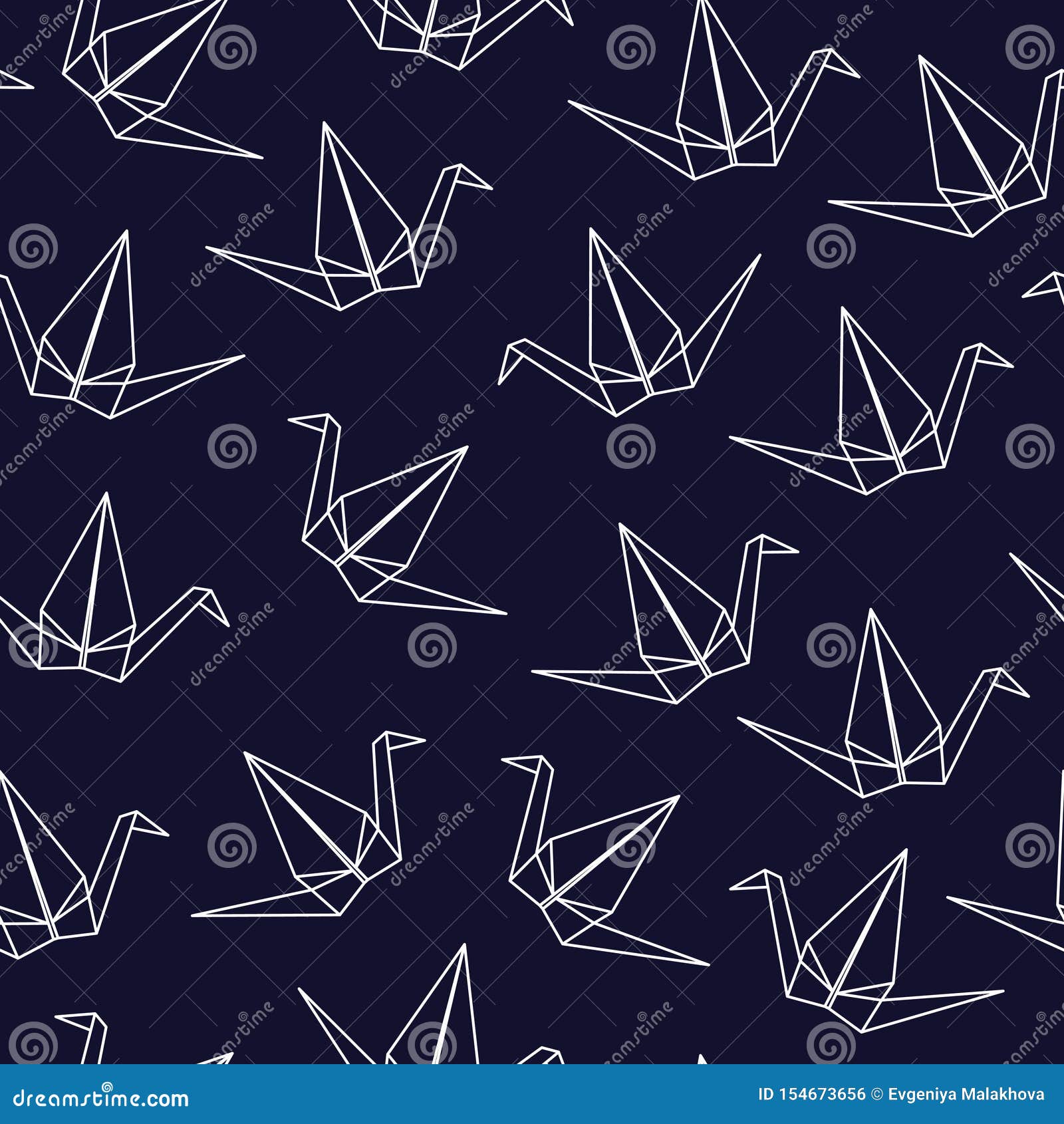 Japanese Origami Swan Seamless Linear Pattern On Pink Background ...