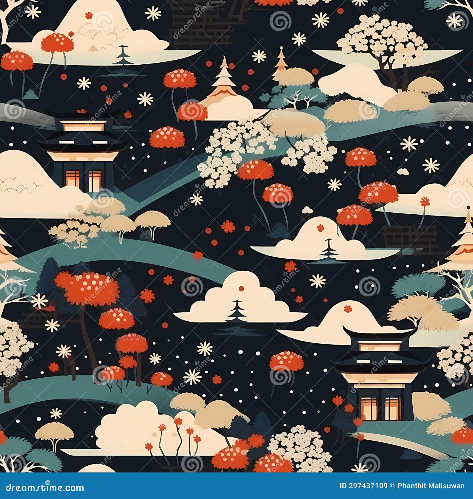 Seamless Pattern of Japanese Style Stock Illustration - Illustration of ...