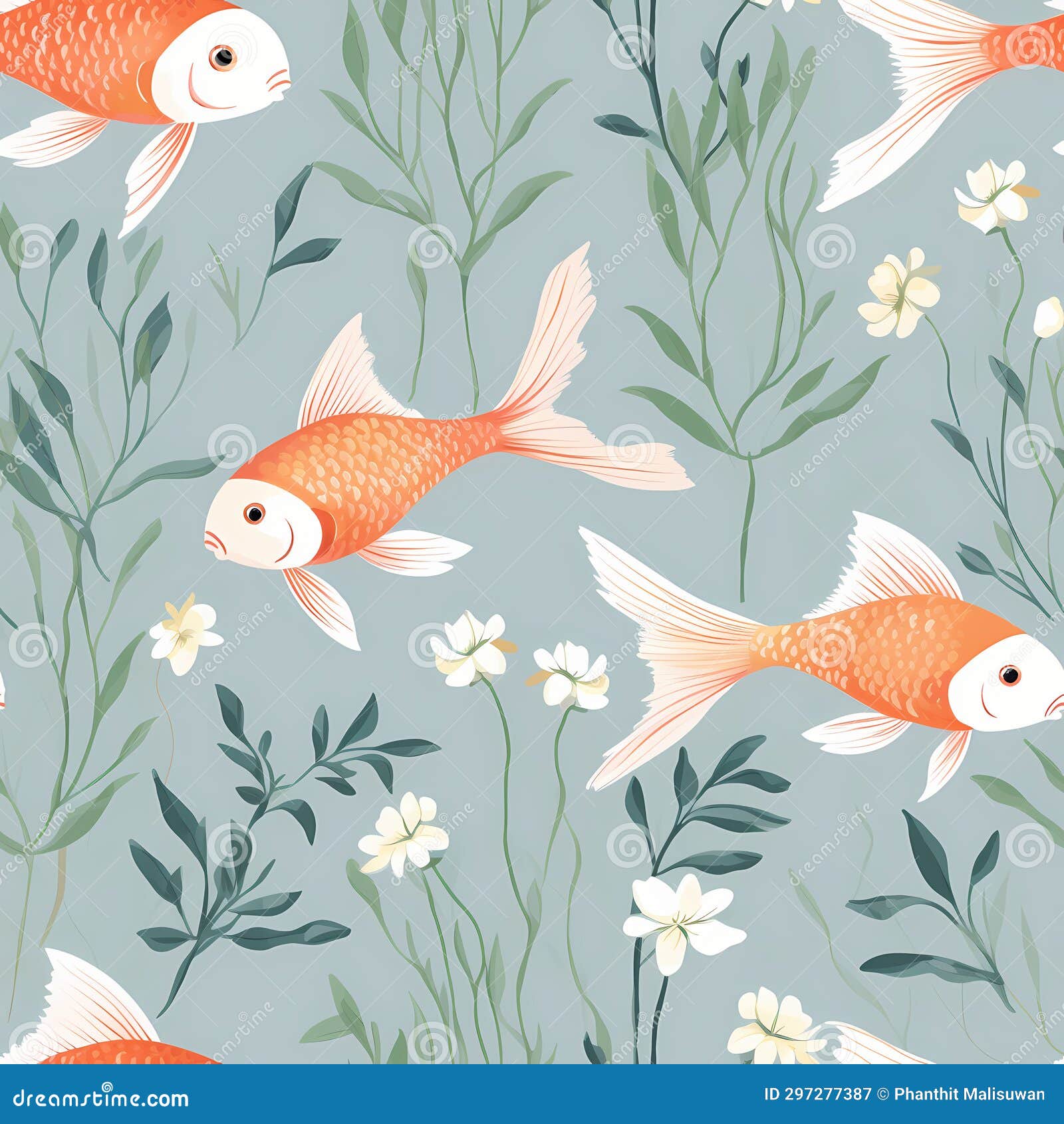 Seamless Pattern of Japanese Style with Goldfish Stock Illustration ...