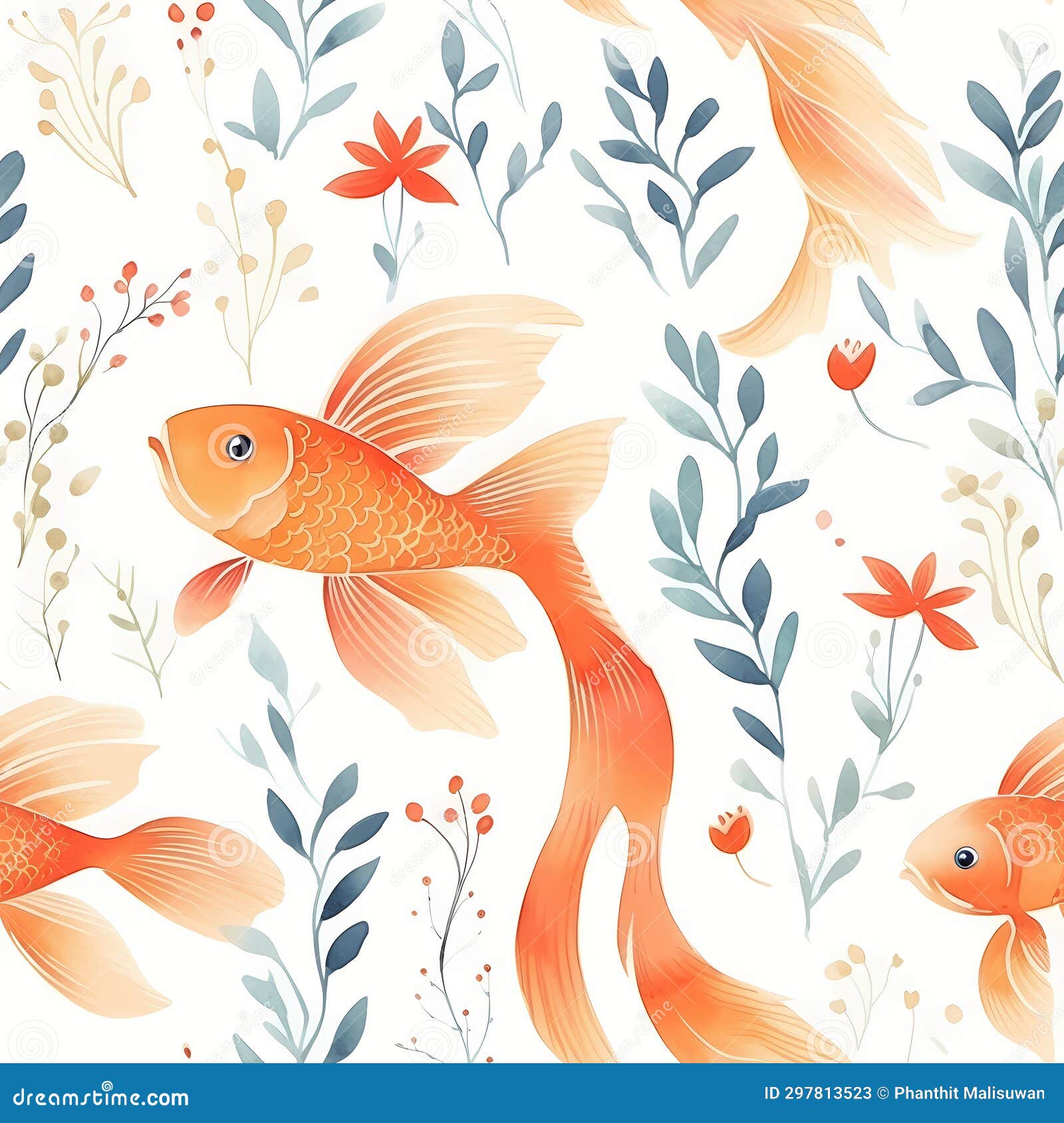 Seamless Pattern of Japanese Style with Goldfish. Wrapping Paper ...
