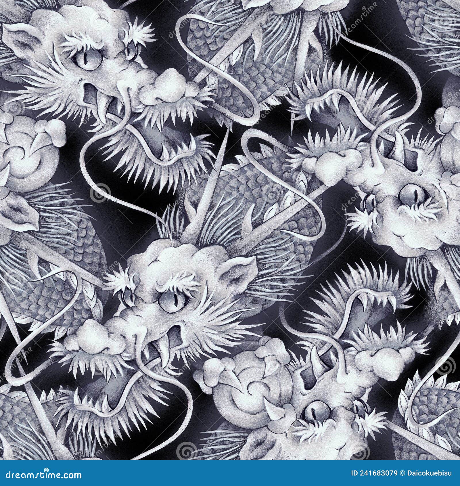 A Seamless Pattern of Japanese-style Hand-painted Dragons, Stock ...