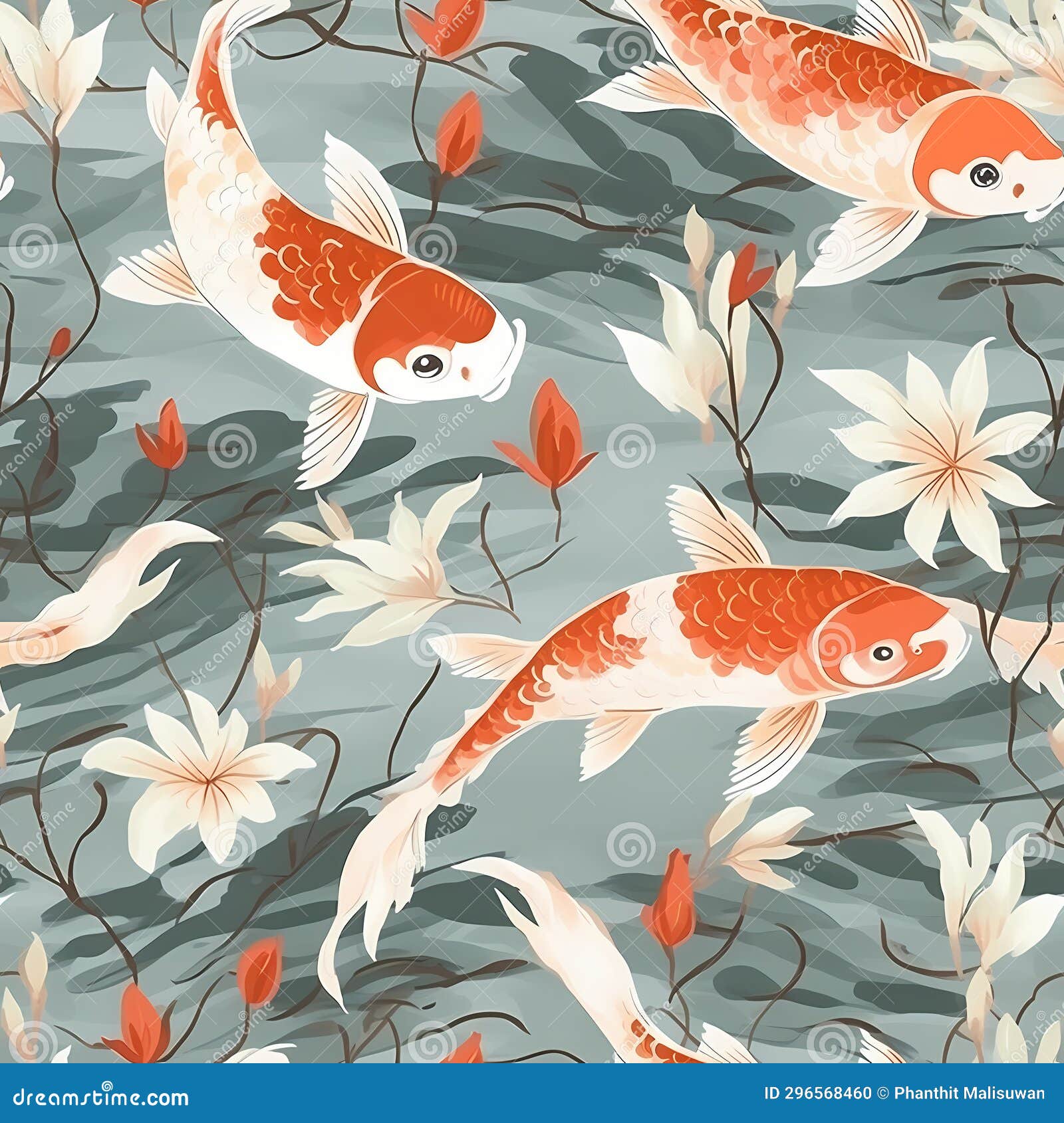 Seamless Pattern of Japanese Style with Koi Fish Stock Illustration ...