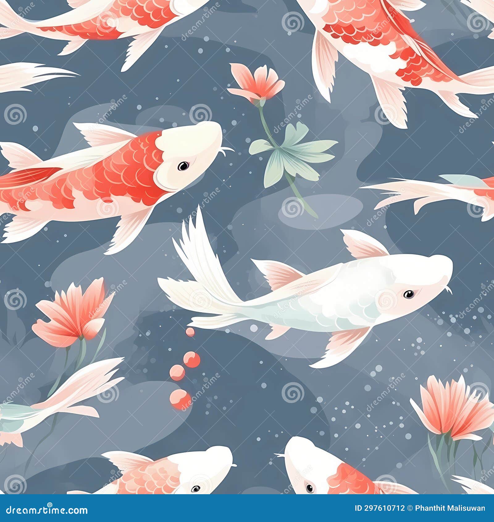 Seamless Pattern of Japanese Style with Koi Fish Stock Illustration ...