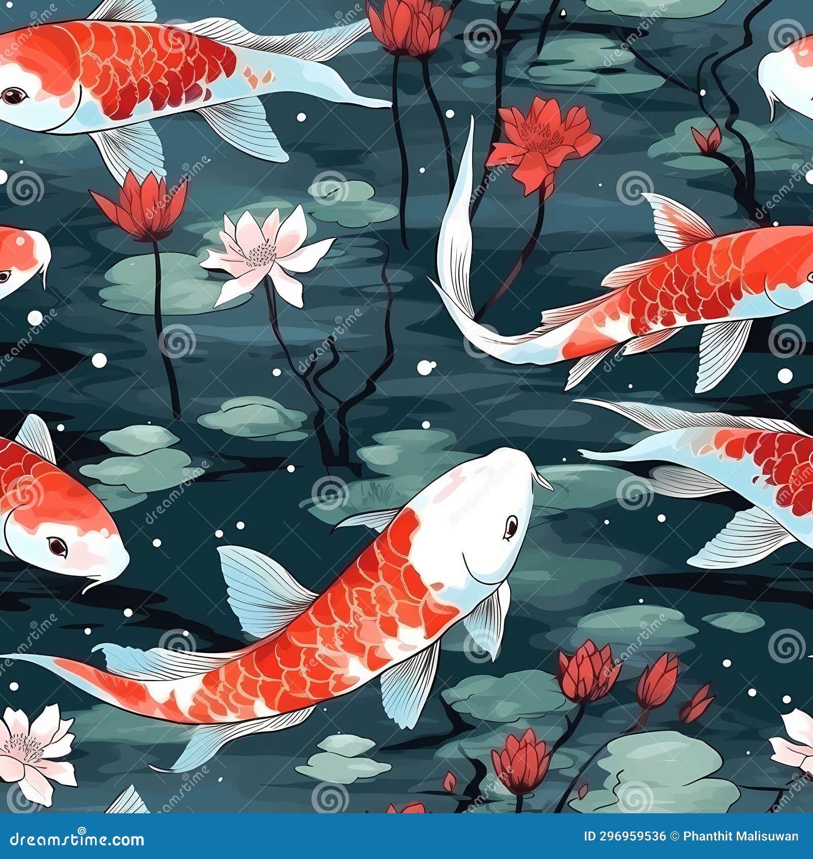 Seamless Pattern of Japanese Style with Koi Fish. Wrapping Paper ...