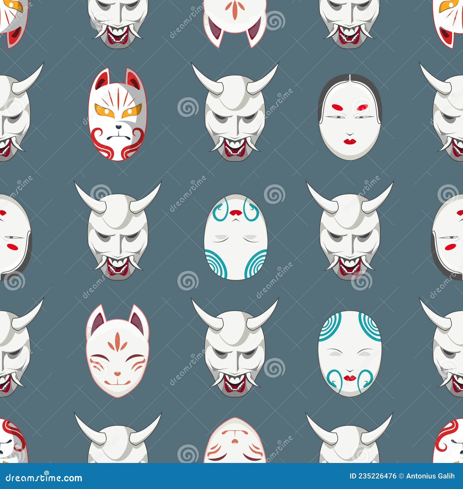 Seamless Pattern with Japanese Traditional Mask.Design for Print Screen ...