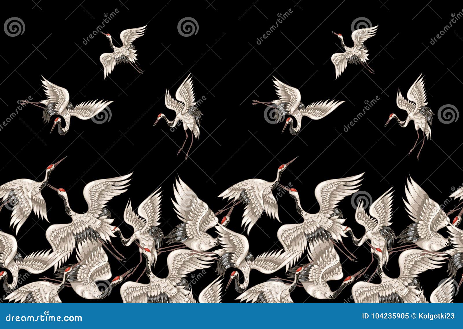 Japanese Crane Wave Seamless Pattern Vector Illustration ...