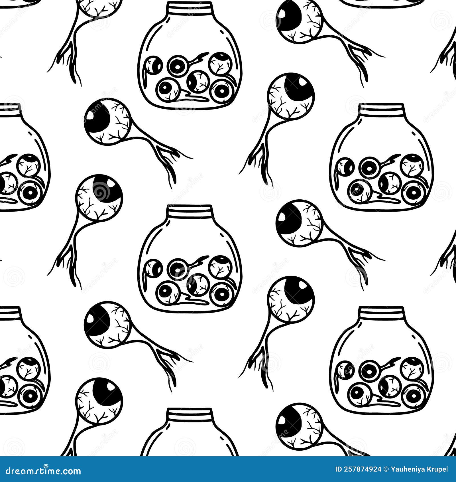 Seamless Pattern with Jar and Eyes. Human Eyes in a Jar. Doodle Style ...