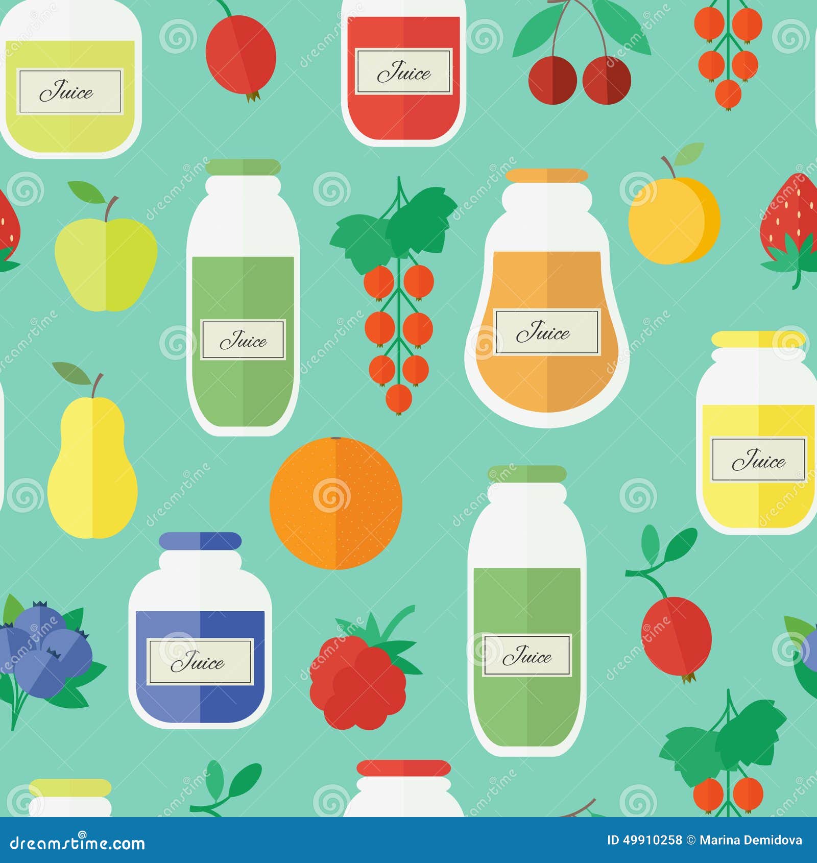 Seamless Pattern with Jars of Juice in Flat Style. Vector Illustration ...