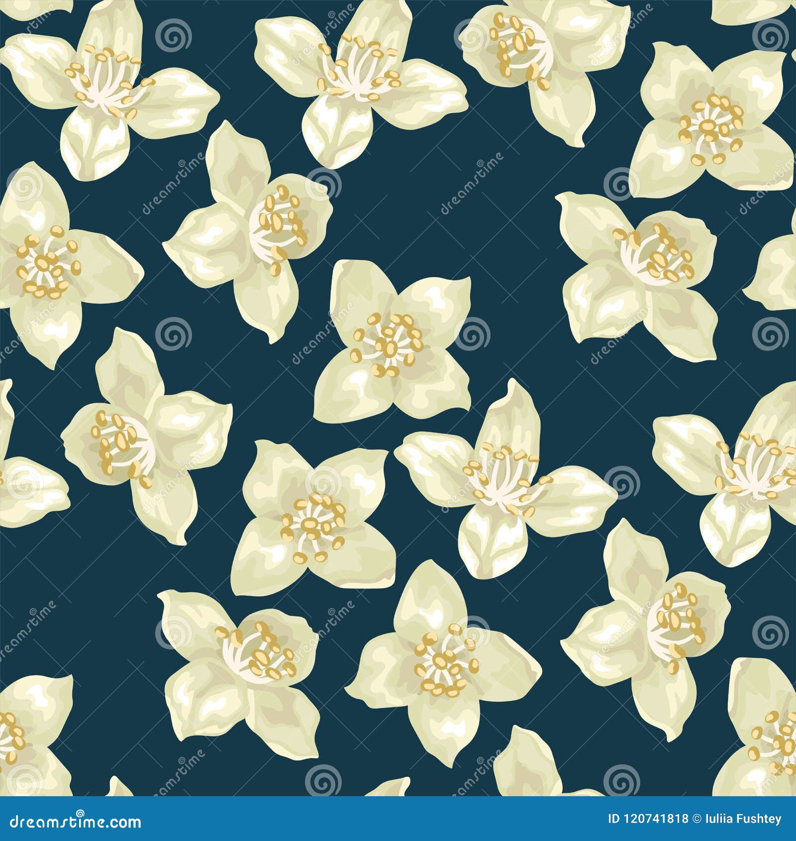 Seamless Pattern with Jasmine Flowers Stock Illustration - Illustration ...