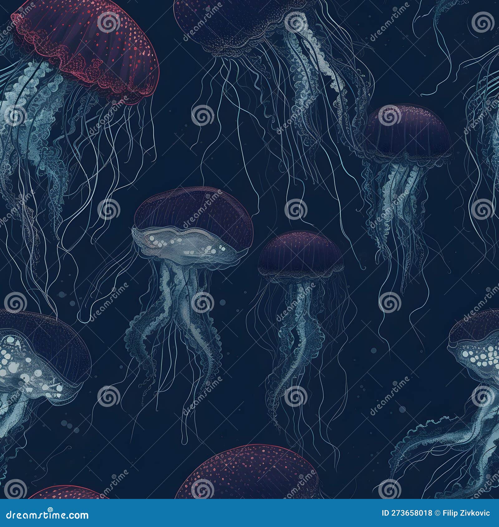 Seamless Jellyfish in the Deep Ocean, Texture Pattern, Generative AI ...