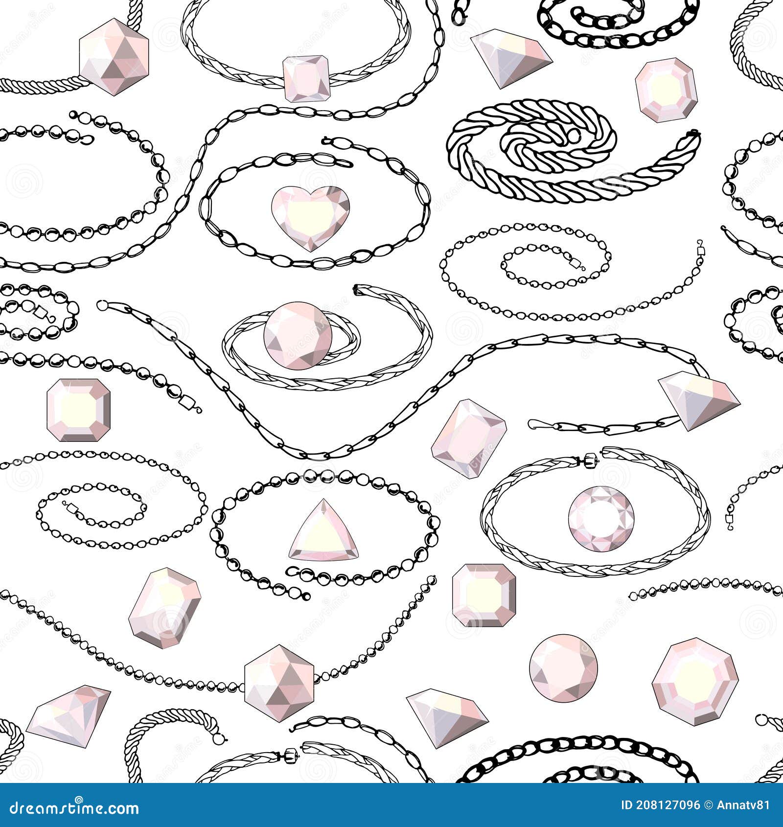 Seamless Pattern with Jewels and Chains. Endless Texture Stock Vector ...