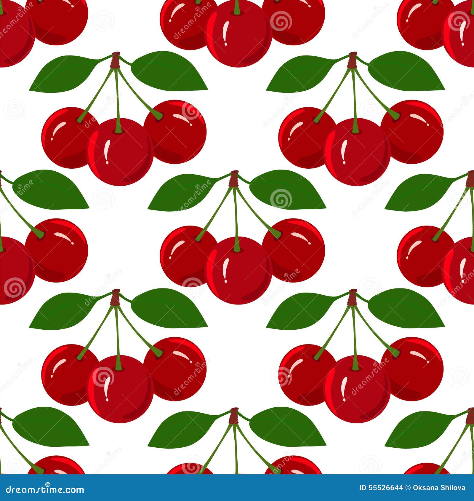 Seamless Pattern with Juicy Ripe Cherry Fruit Stock Vector ...