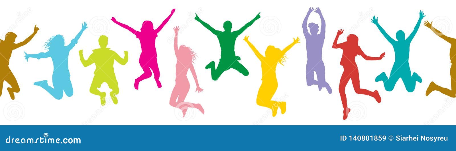 Seamless Pattern of Jumping People Crowd, Silhouette Colorful. Vector ...