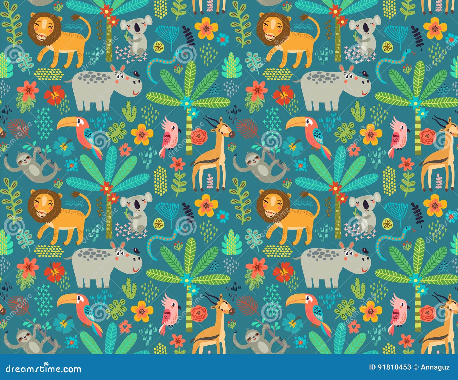 Seamless Pattern with Jungle Animals Stock Vector - Illustration of ...