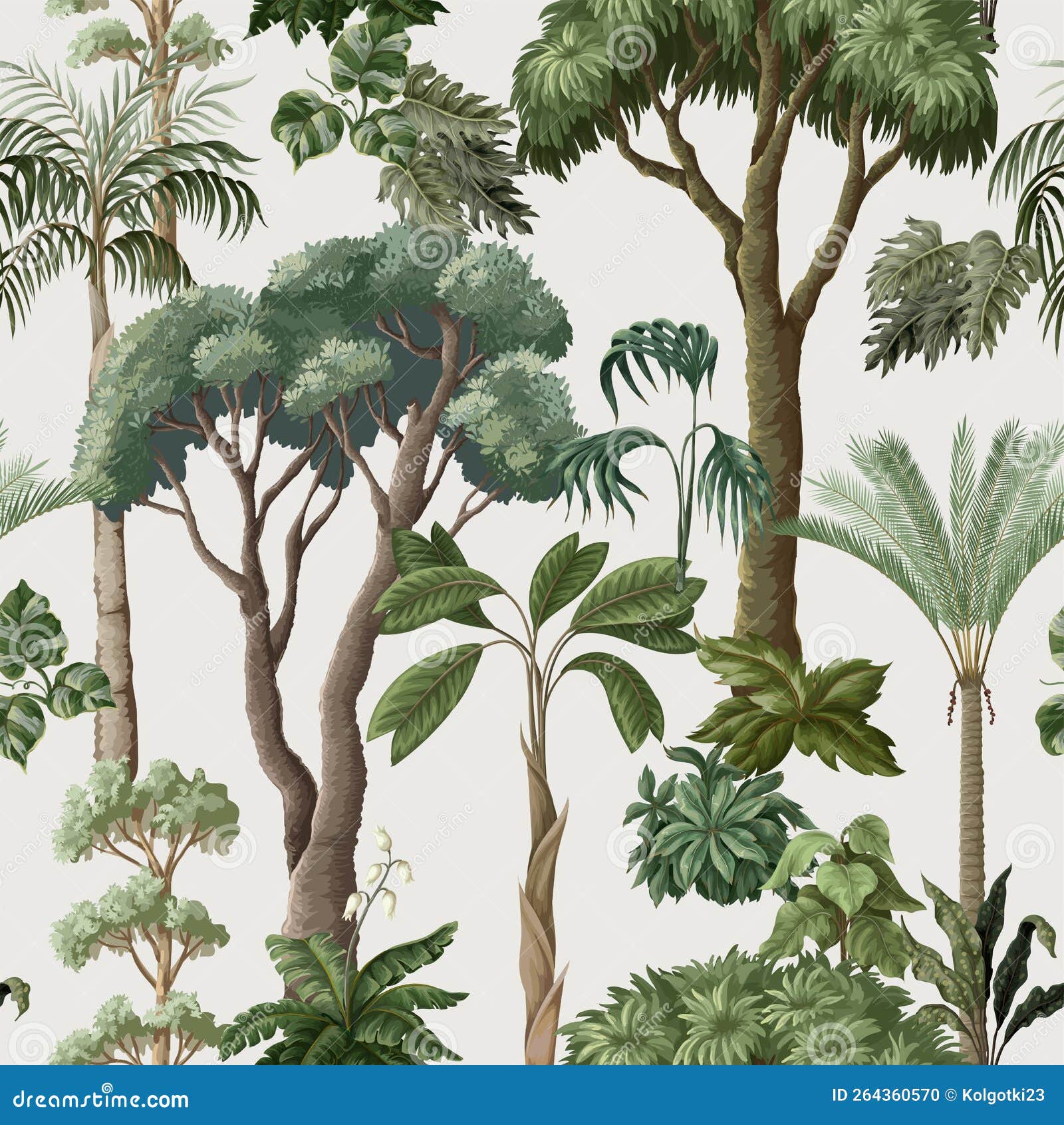 Seamless Pattern with Jungle Trees and Plants. Vector. Stock Vector ...