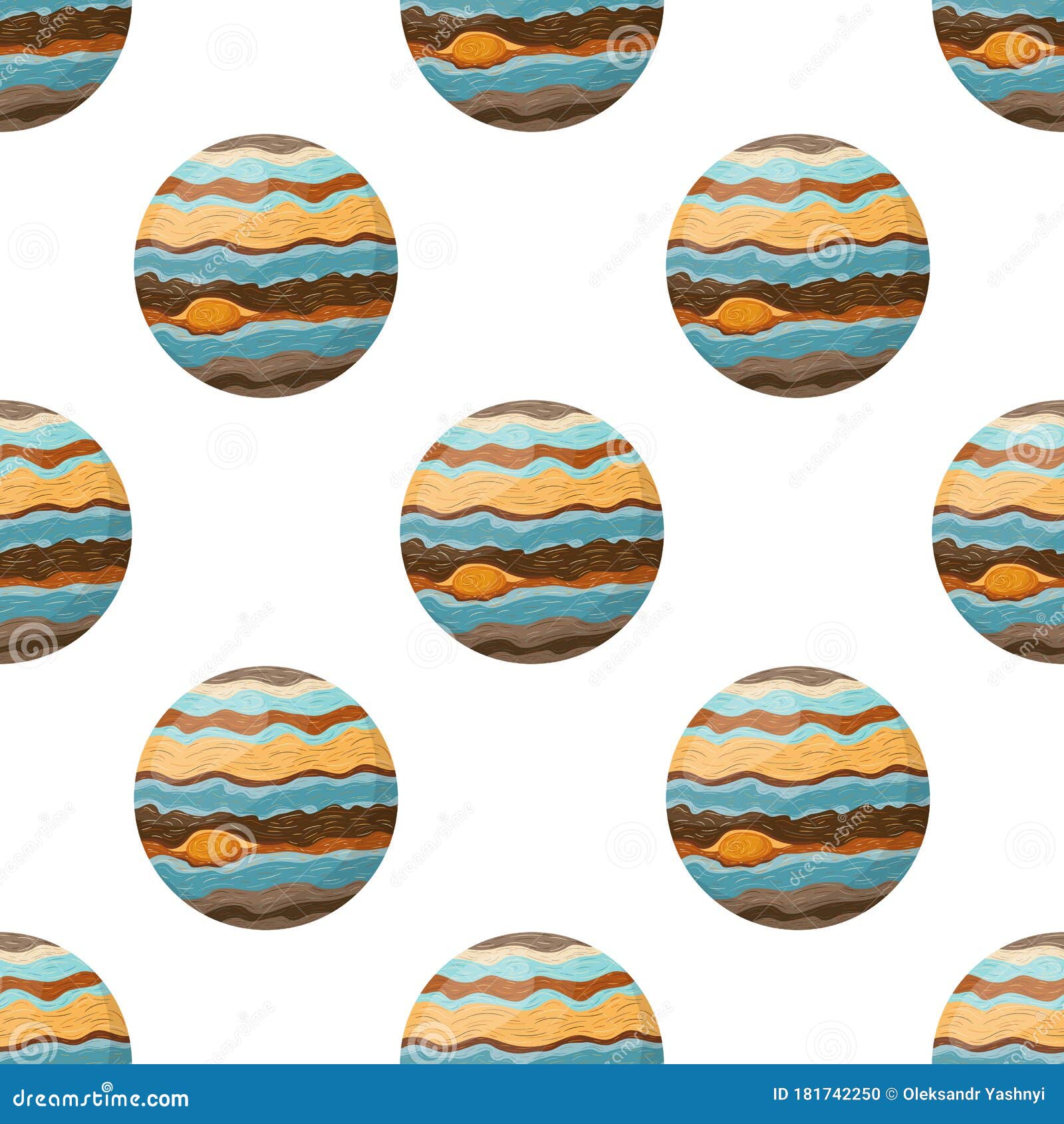 Seamless Pattern with Jupiter Planet Isolated on White Background ...