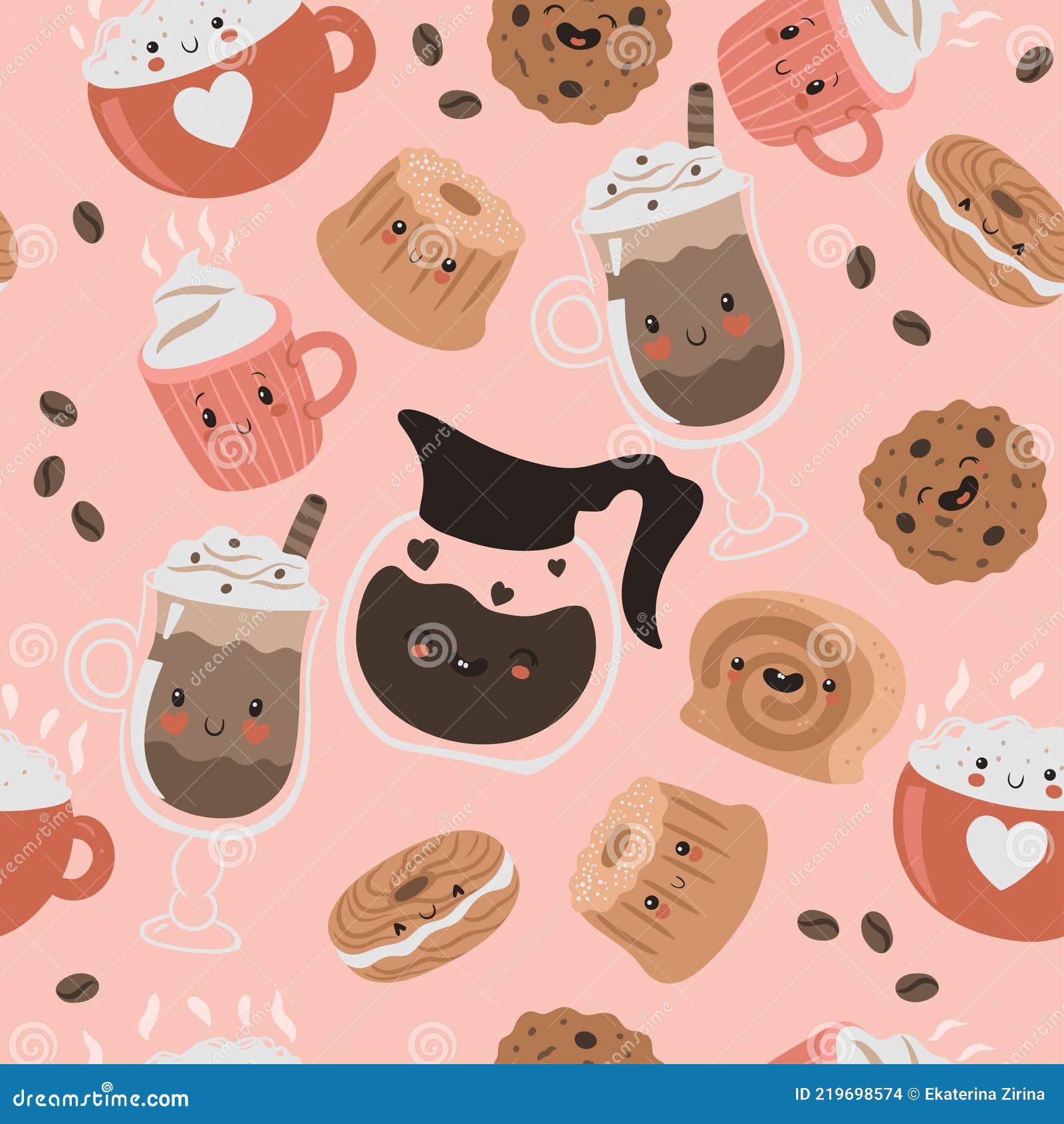 Set Of Kawaii Coffee Vector Illustrations Different Coffee Types ...