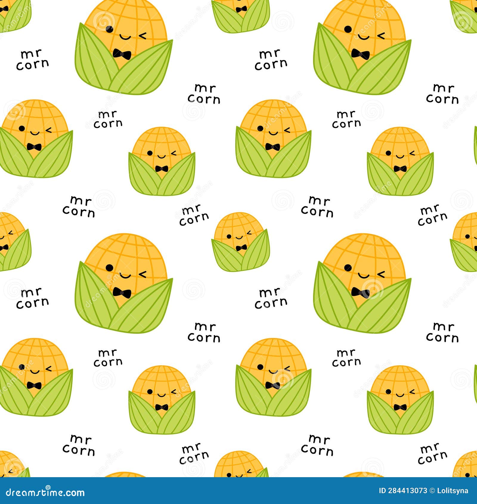 Seamless Pattern with Kawaii Corn. Squishmallow. Mr Corn Stock Vector ...