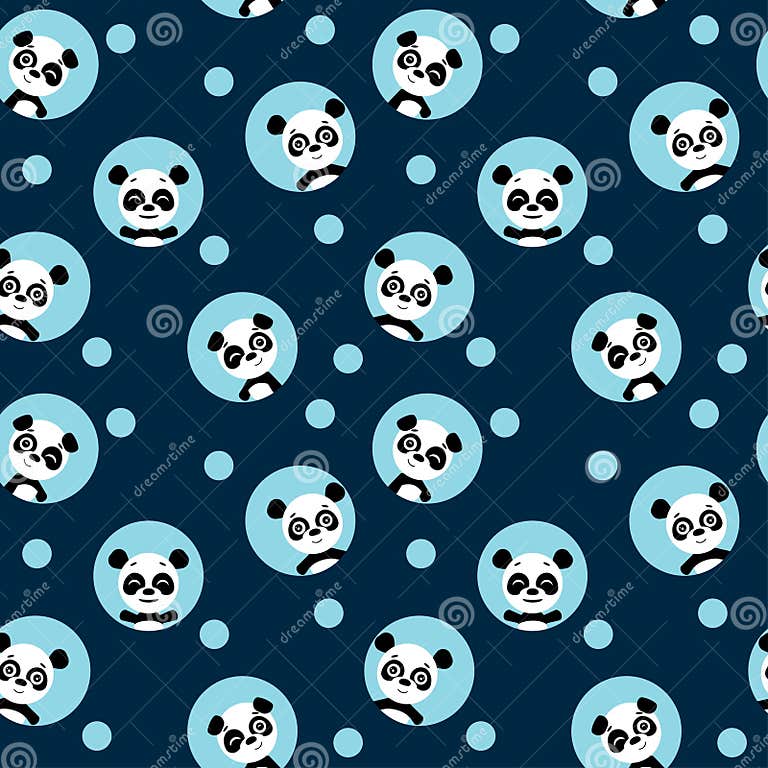 Seamless Pattern, Kawaii Panda. Flat Design. Vector Stock Illustration ...
