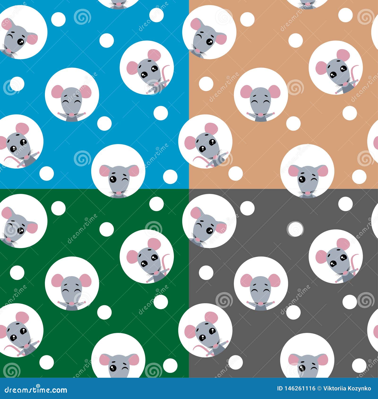 Seamless Pattern with Kawaii Rat. Vector Illustration Stock ...