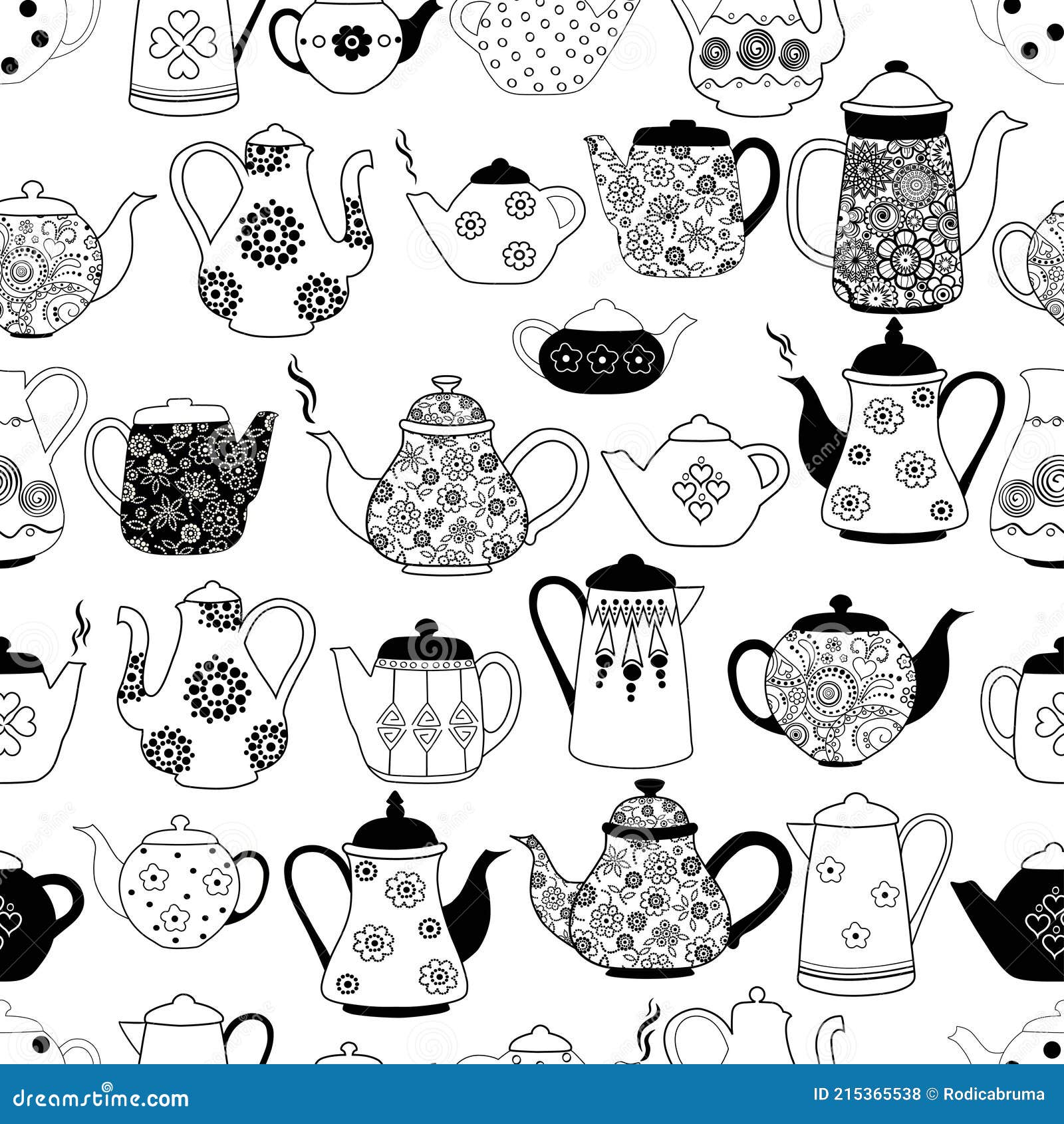 Seamless Pattern with Cute Kettles Stock Vector - Illustration of ...