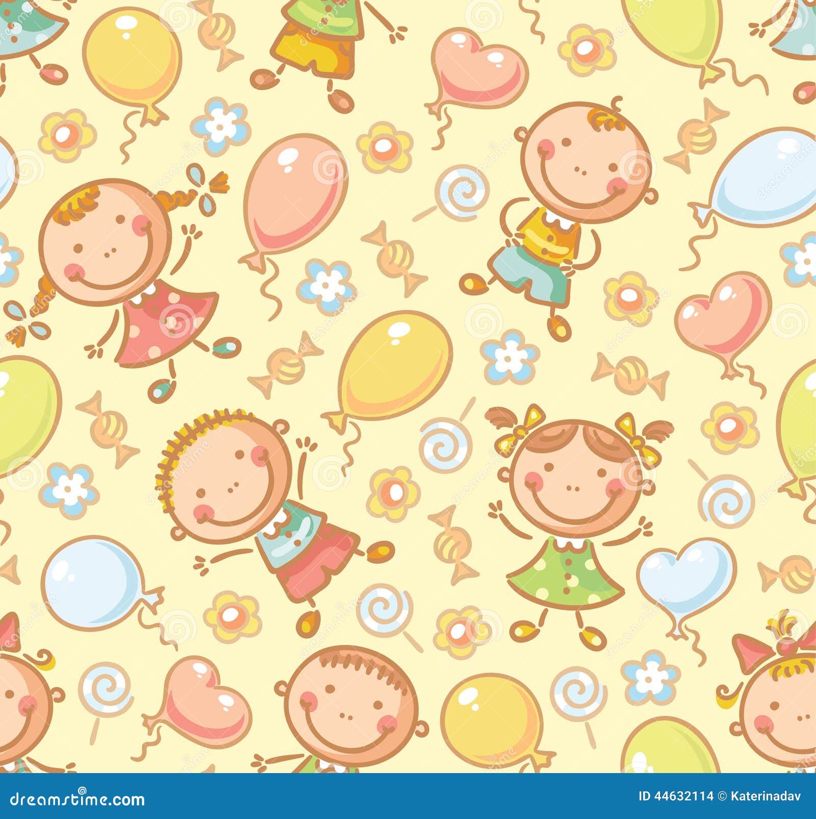 Seamless Pattern with Kids and Balloons Stock Vector - Illustration of ...