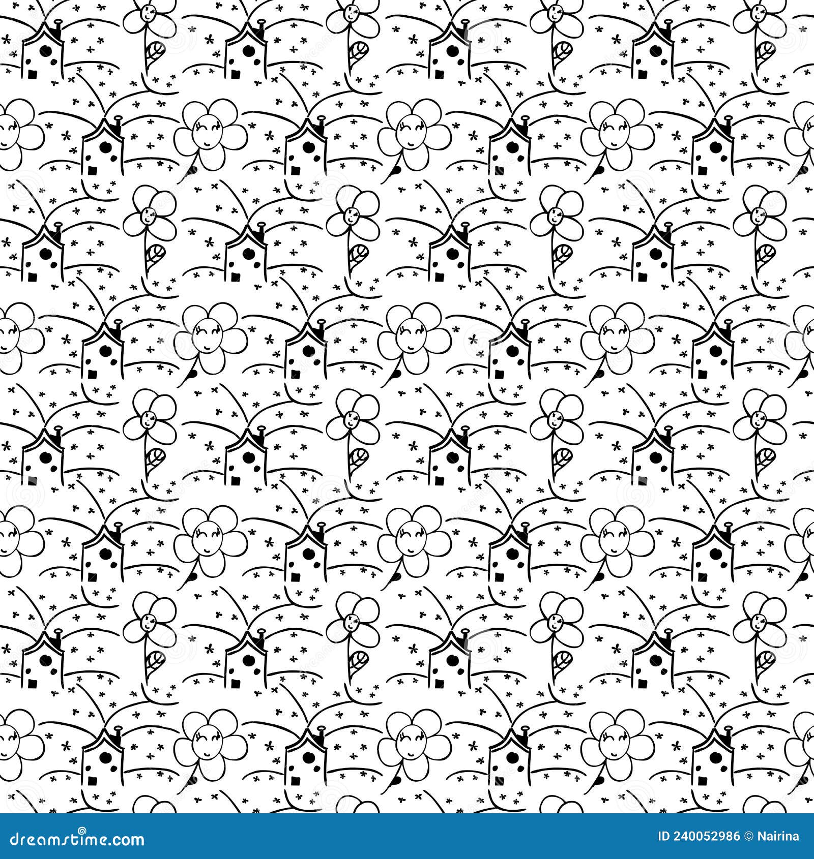 Seamless Pattern in Kids Drawing Style Stock Vector - Illustration of ...