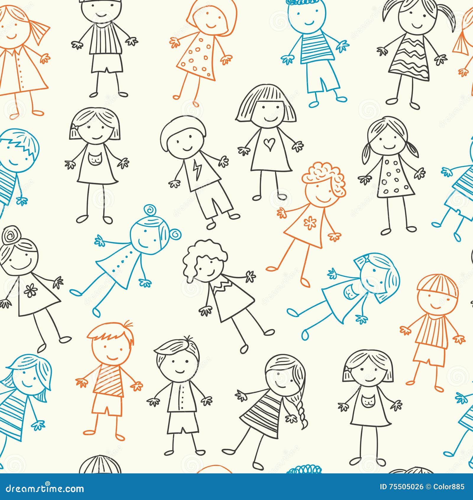Seamless pattern with kids stock vector. Illustration of doodle - 75505026