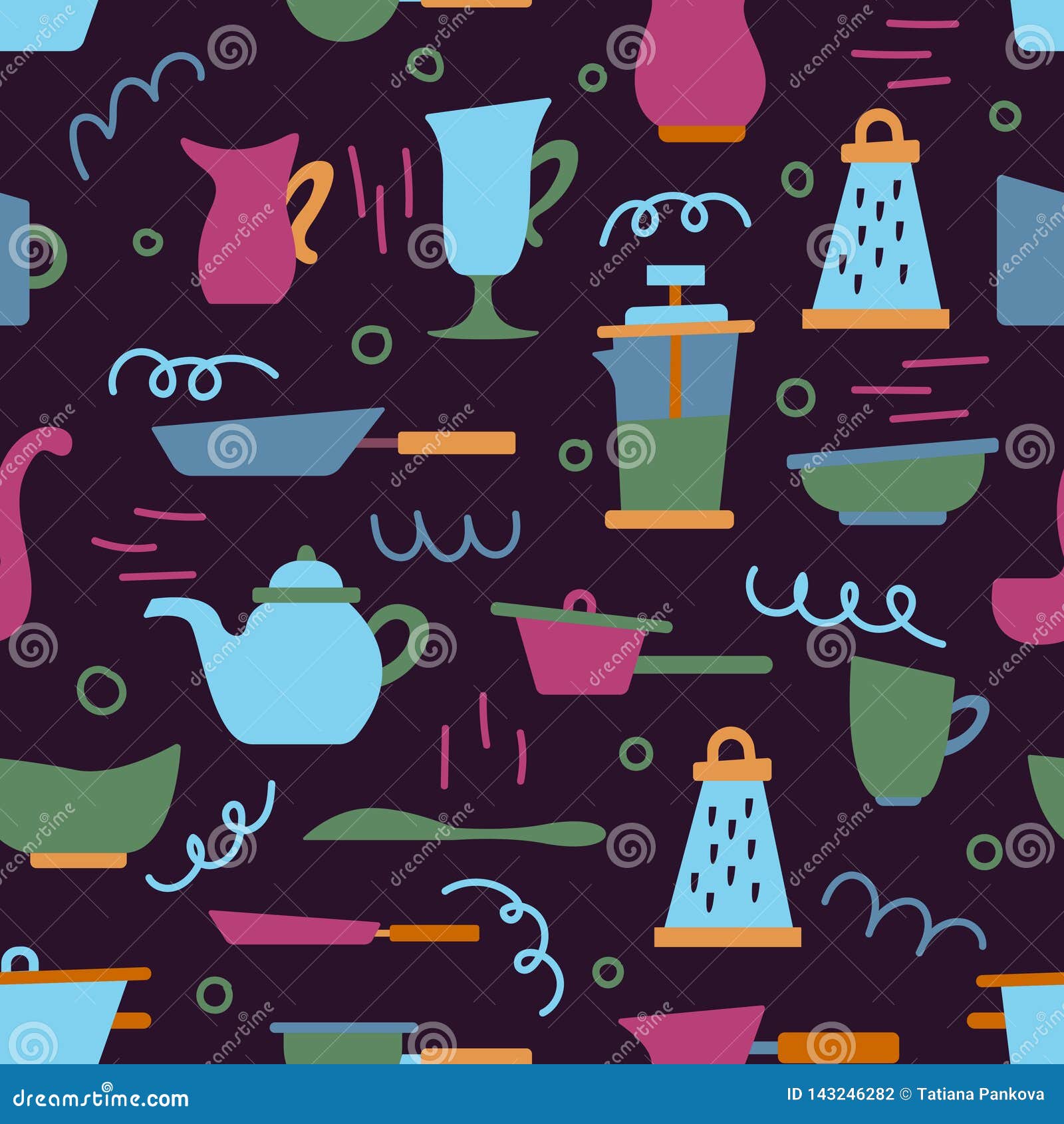 Seamless Pattern with Kitchen Appliances in a Flat Cartoon Style ...