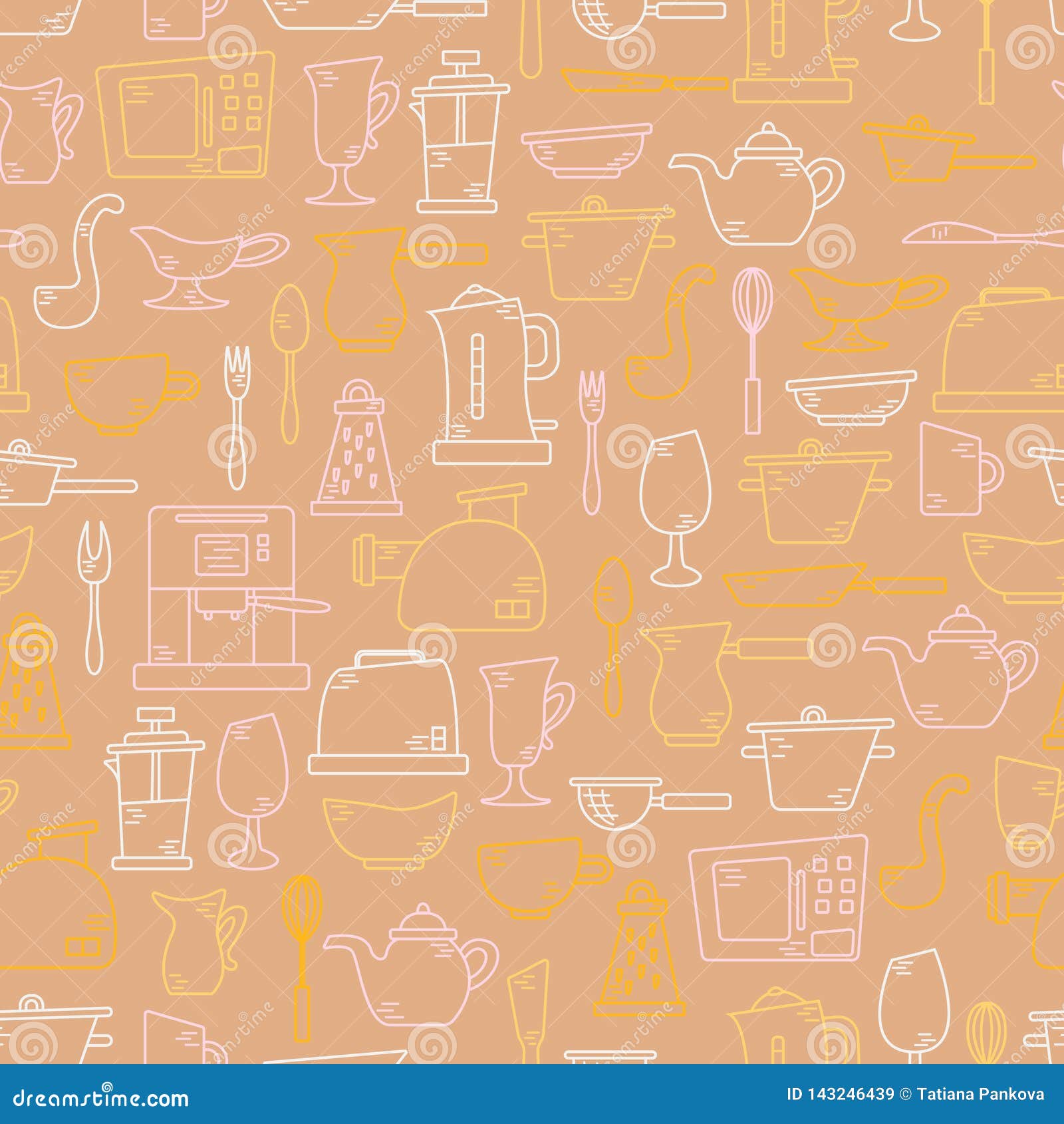Seamless Pattern with Kitchen Appliances in Lines. Background for ...