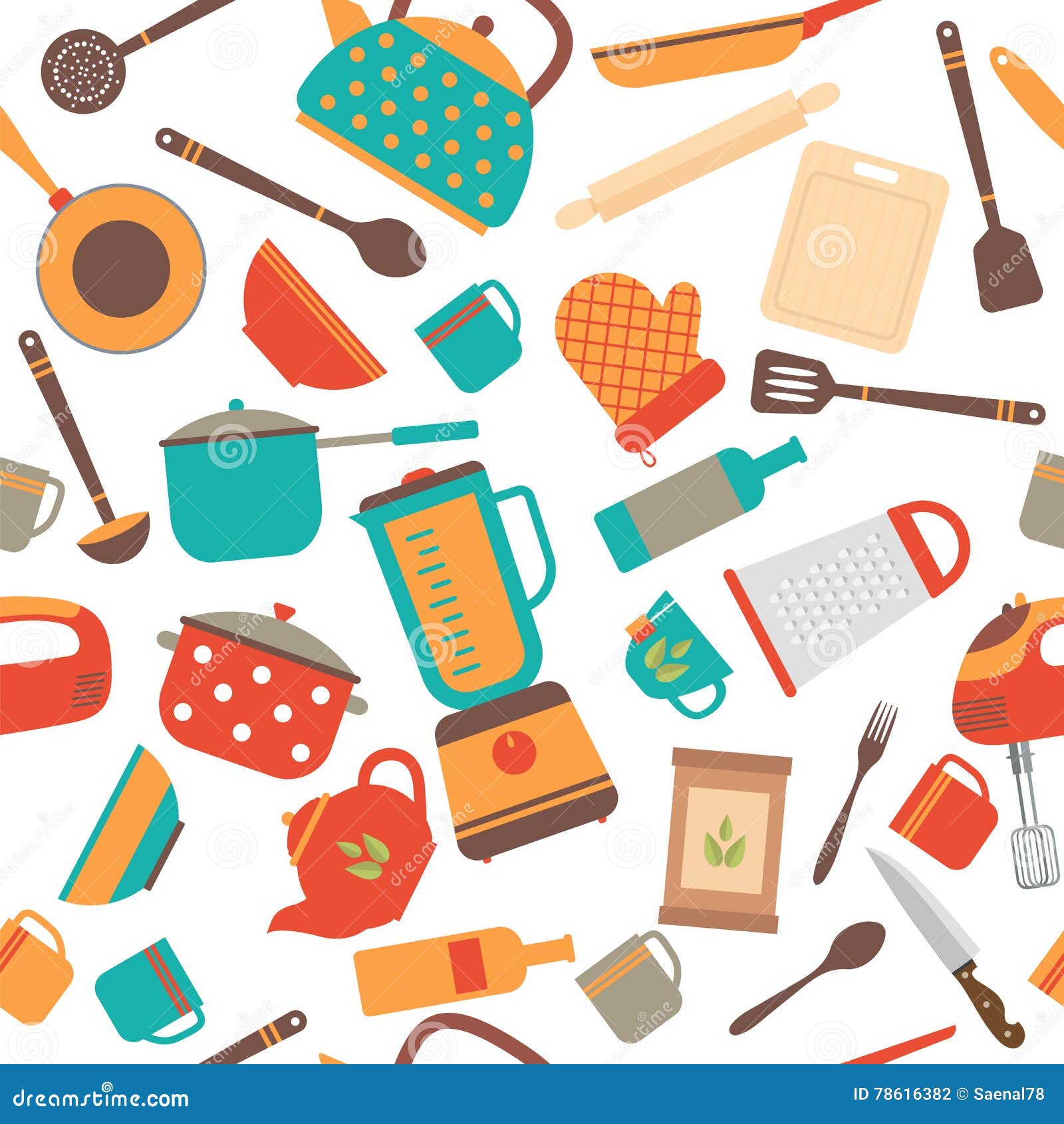 Seamless Pattern of Kitchen Utensils. Home Appliances Stock Vector ...