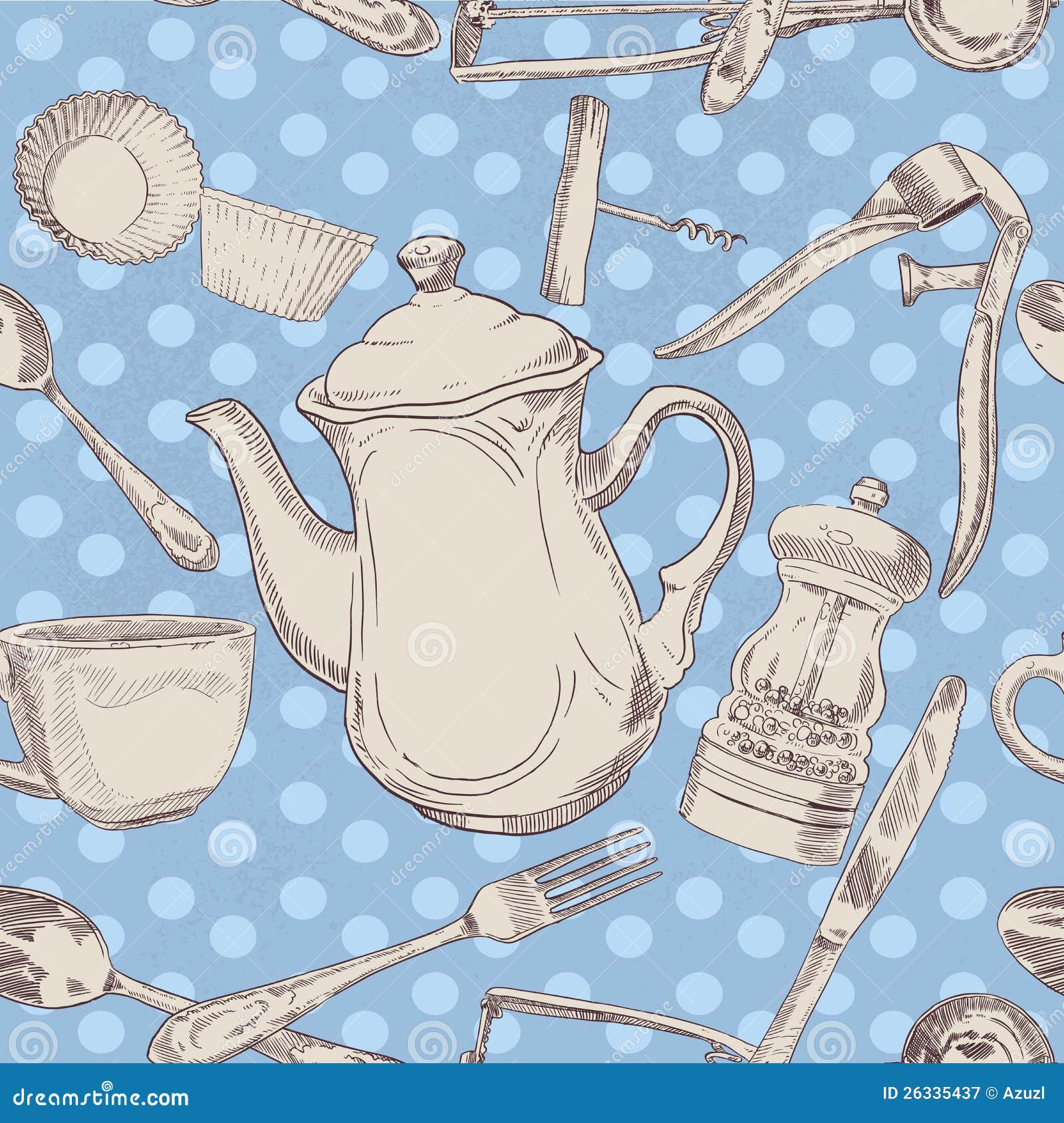 Seamless Pattern of Kitchen Utensils Vintage Stock Vector ...