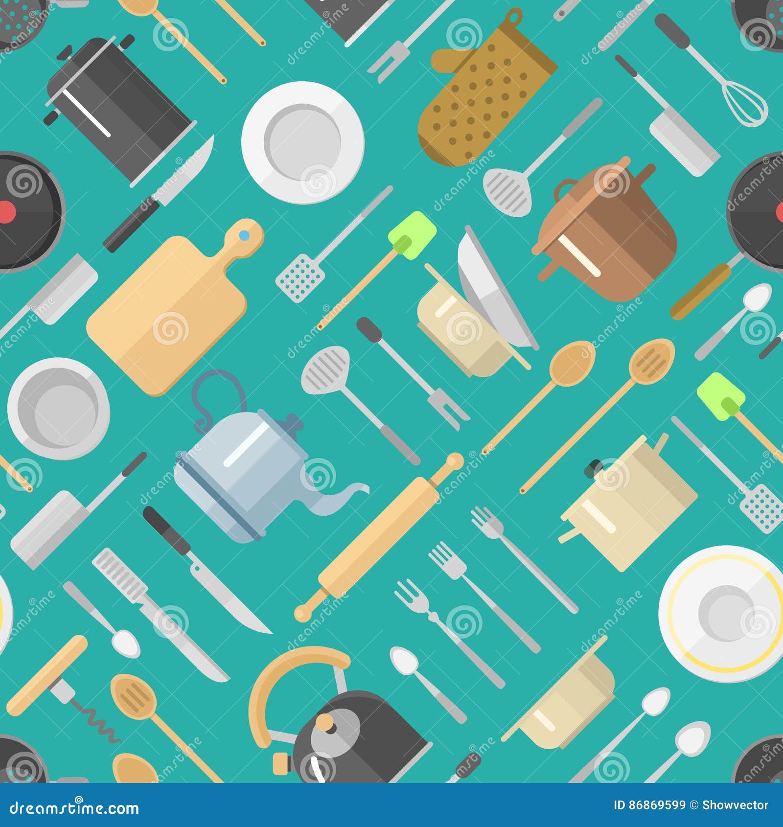 Seamless Pattern with Kitchenware Vector Illustration. Stock Vector ...