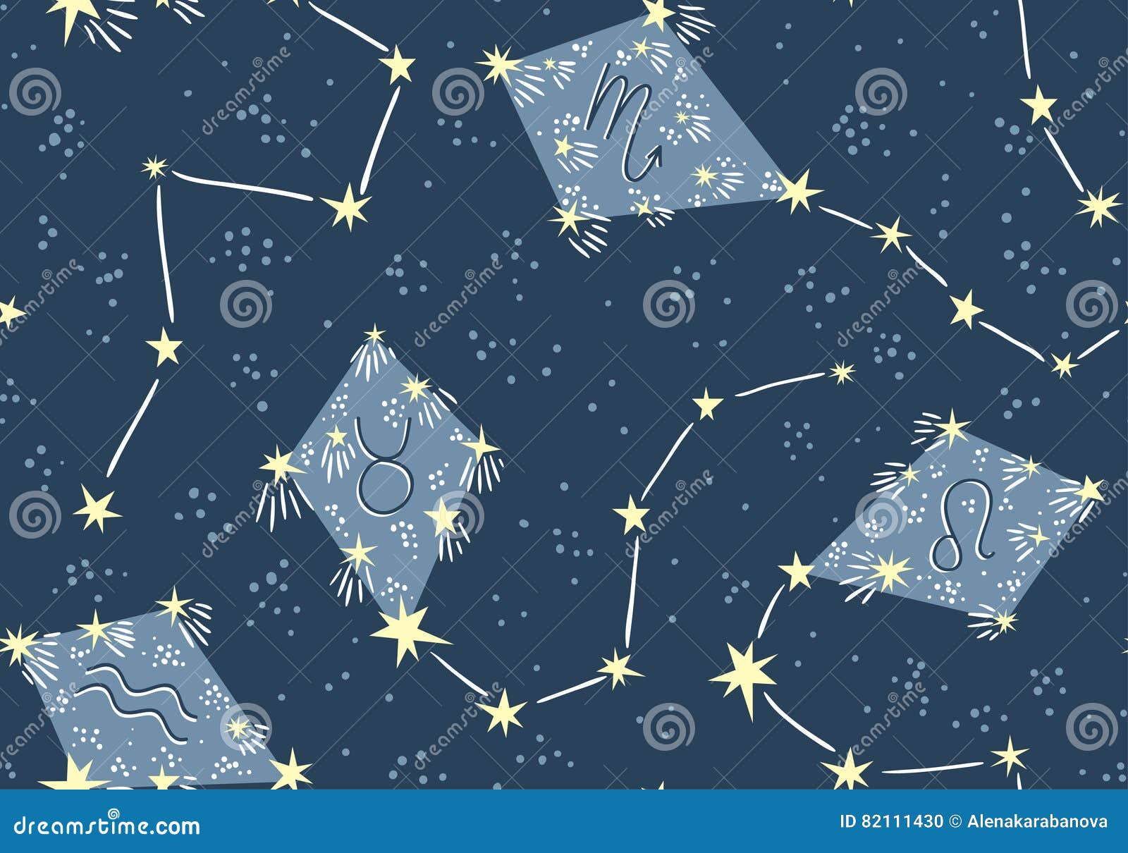 Seamless Pattern with Kites in the Star Sky. Vector Night Astrology ...
