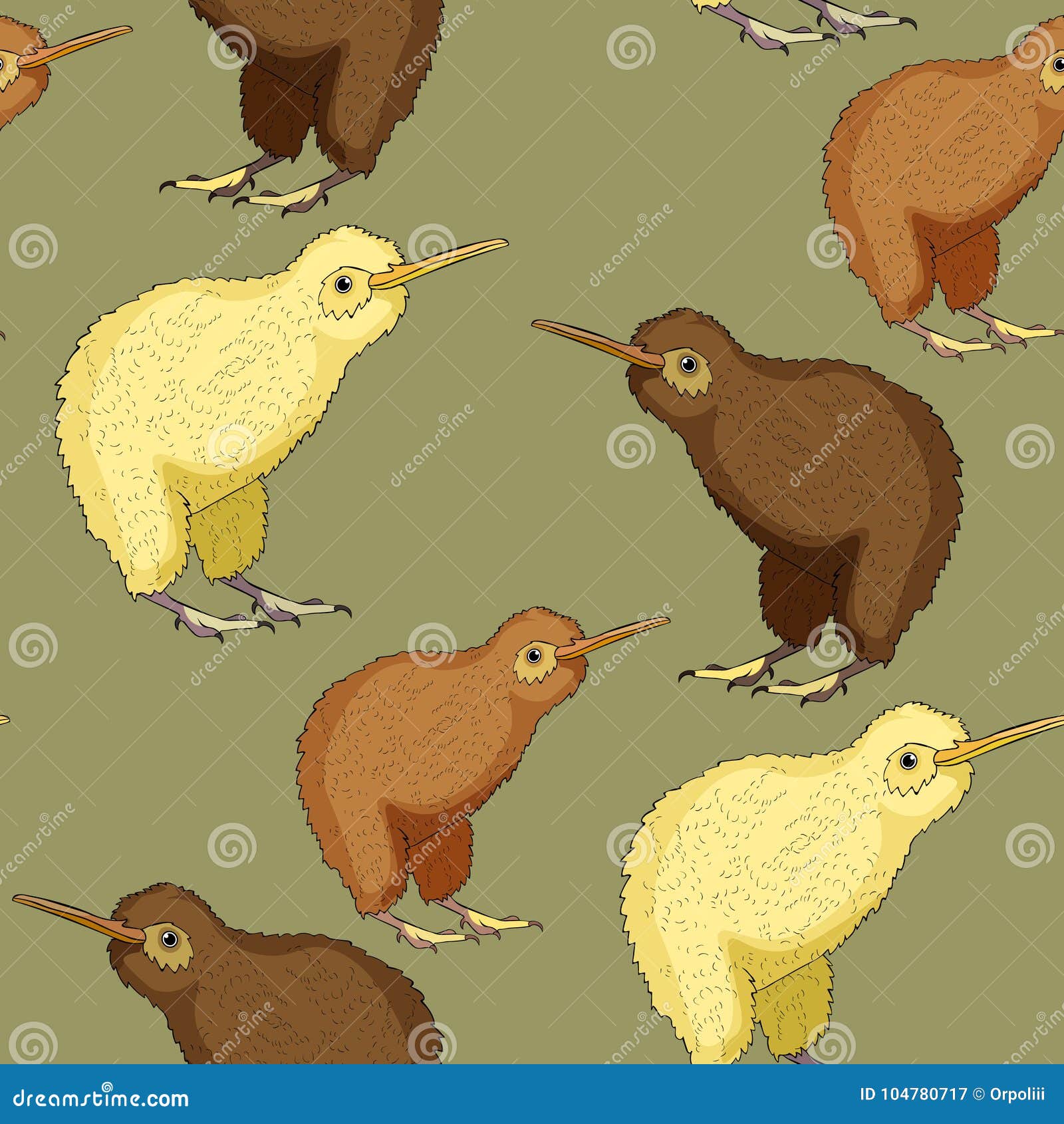 Seamless Pattern the Kiwi Bird is Cute. Vector Illustration Stock ...