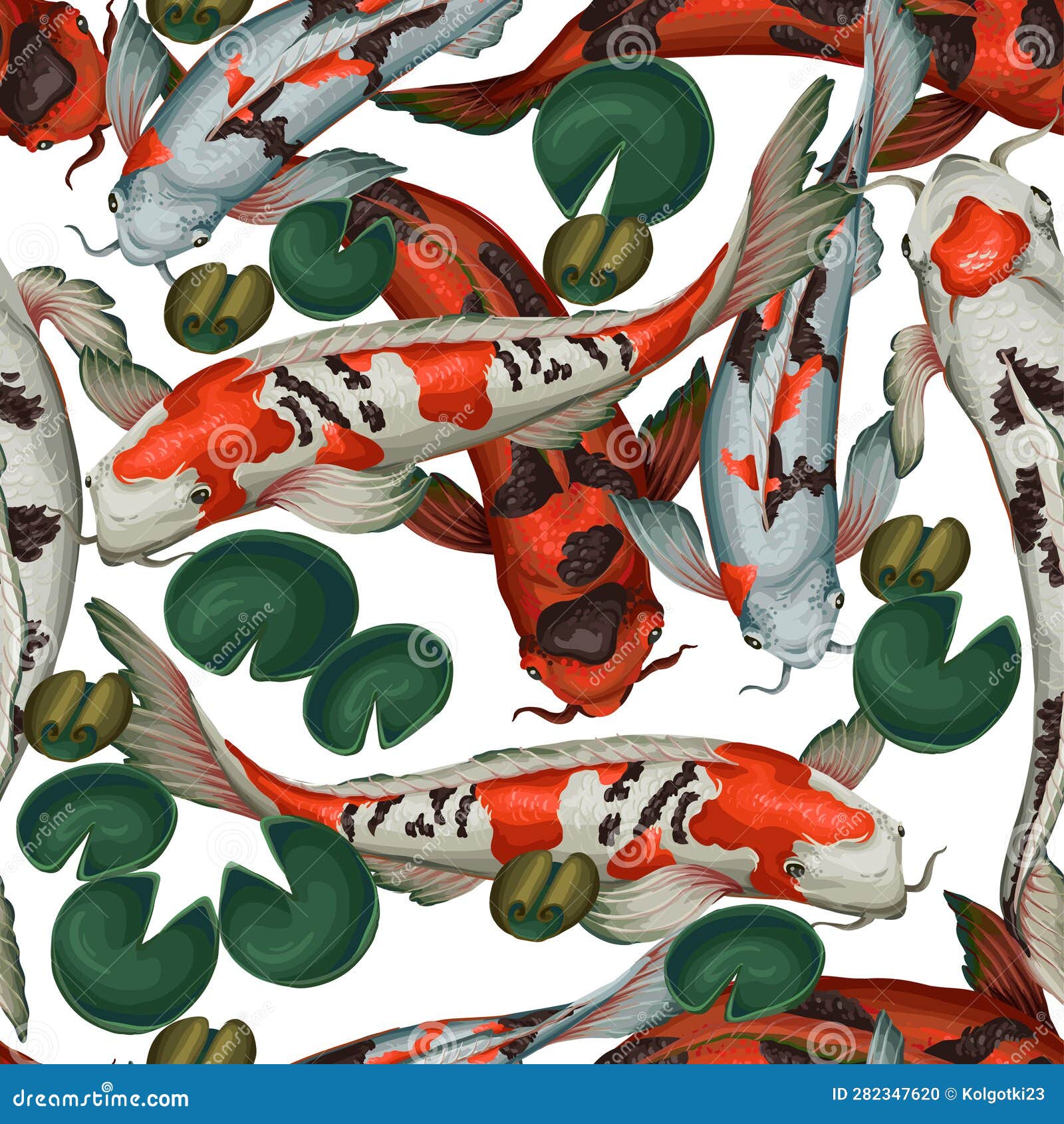 Seamless Pattern with Koi Fishes. Vector. Stock Vector - Illustration ...