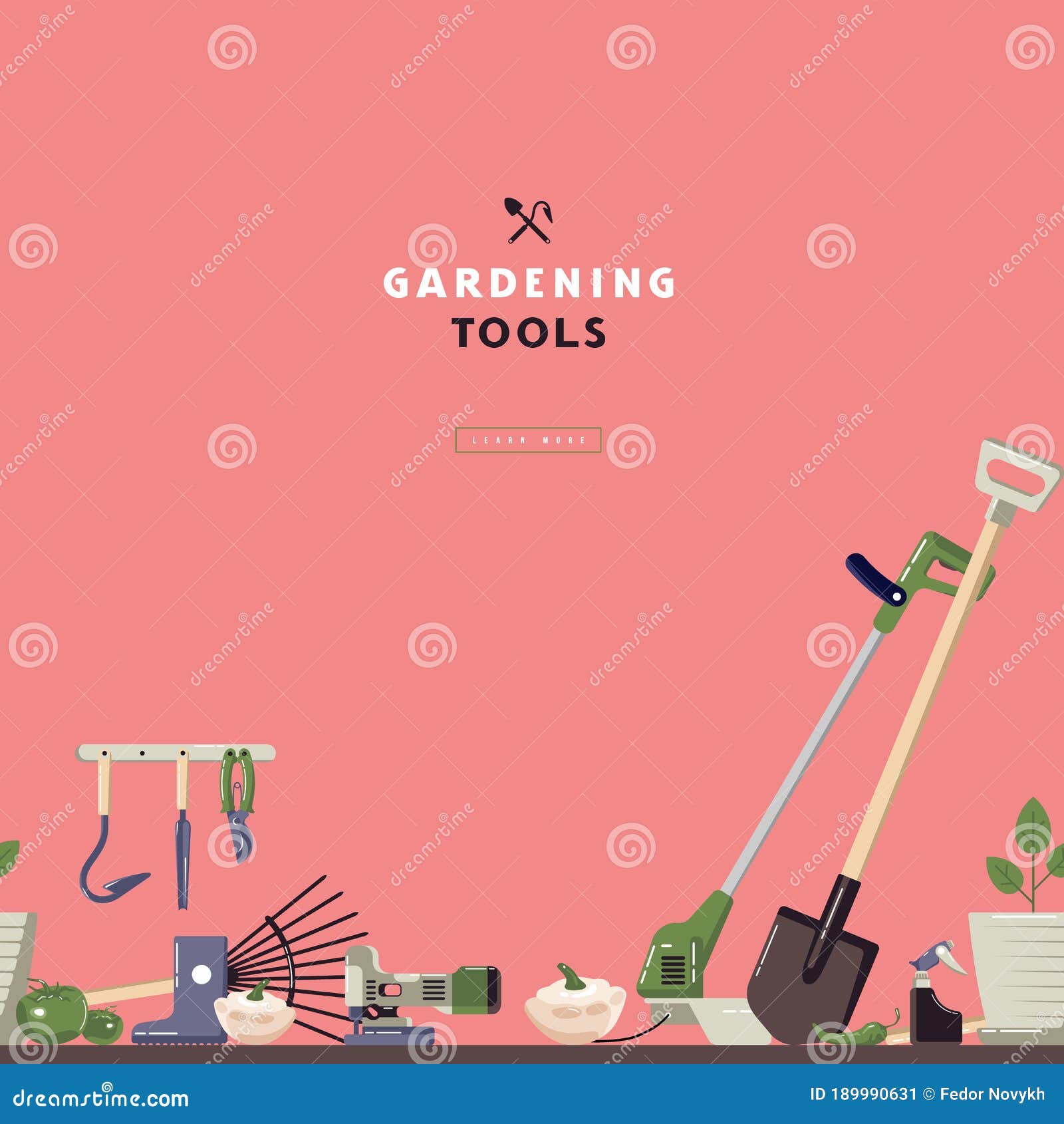 Seamless Pattern and Label for Garden Tools Store Stock Vector ...