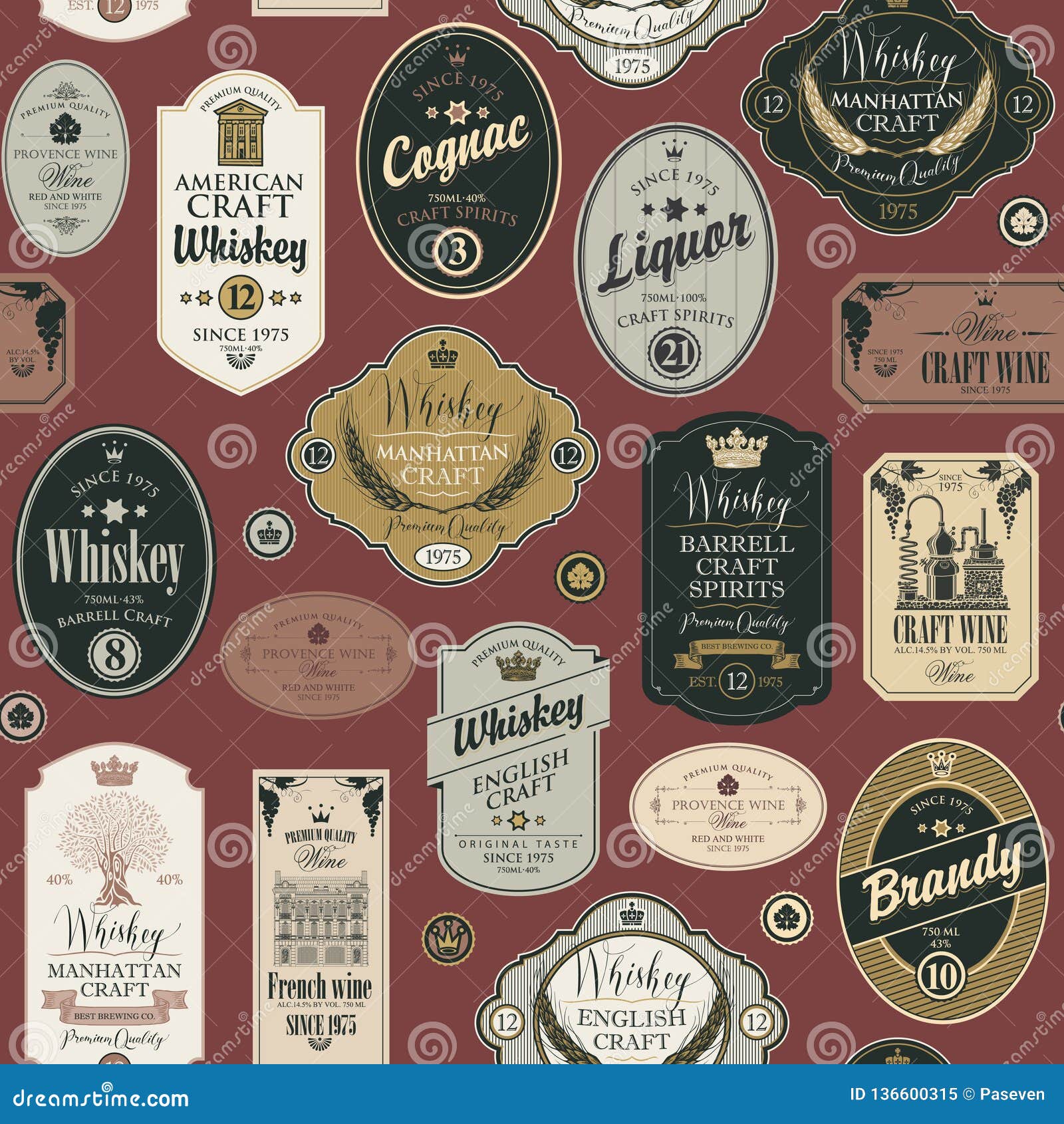 Seamless Pattern with Labels for Alcoholic Drinks Stock Vector ...