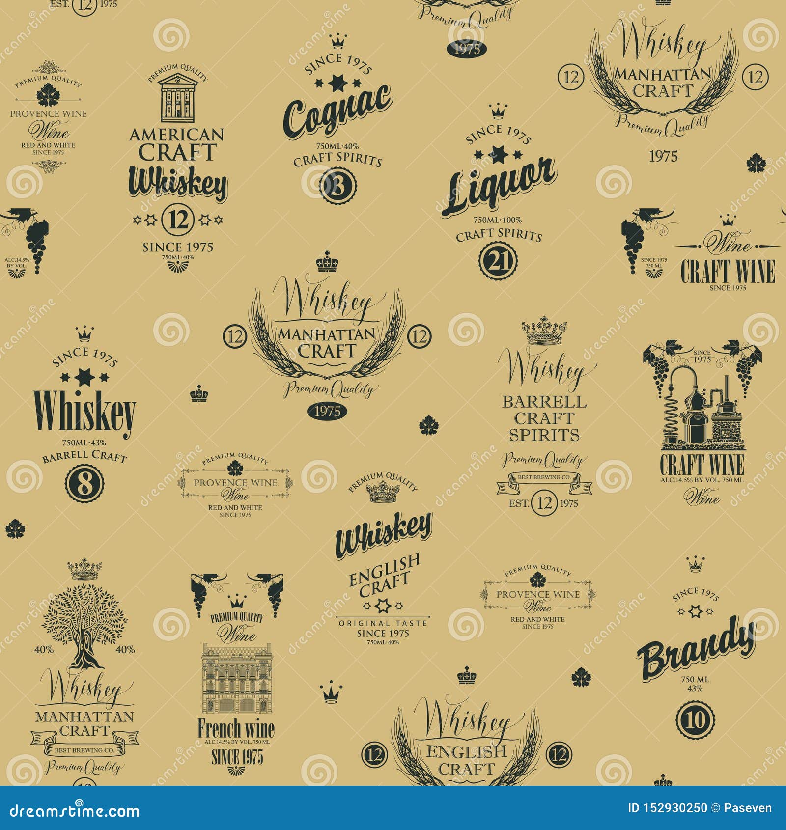 Seamless Pattern with Labels for Alcoholic Drinks Stock Vector ...