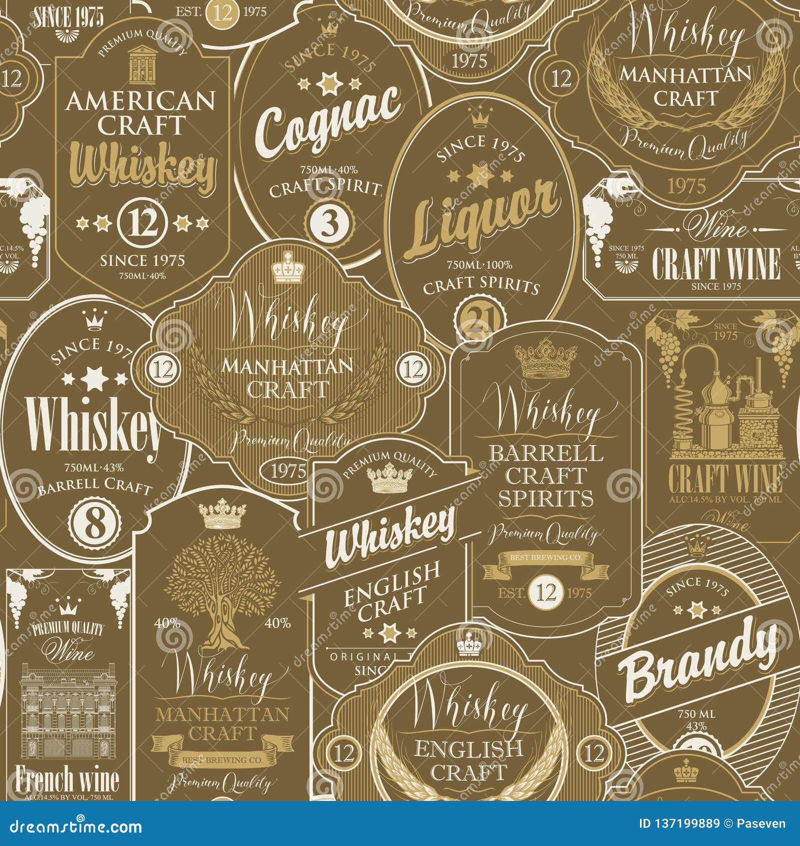 Seamless Pattern with Labels for Alcoholic Drinks Stock Vector ...