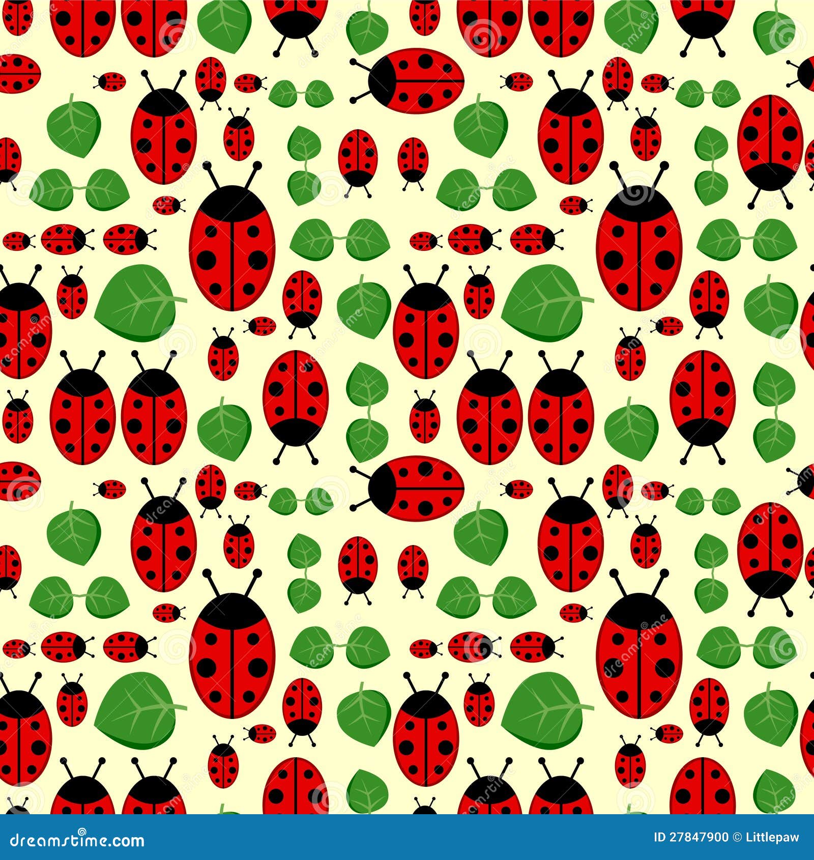 Seamless Pattern with Ladybirds and Leaves Stock Vector - Illustration ...