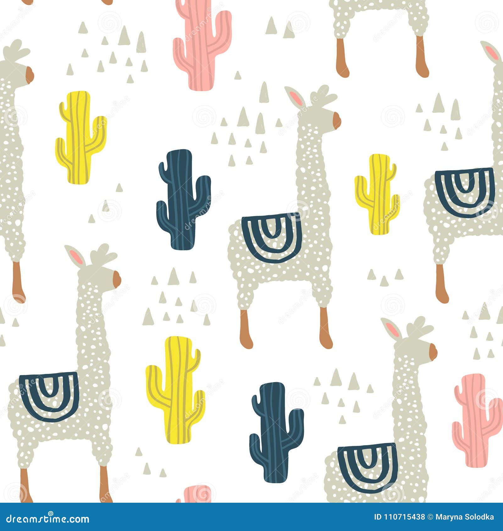 Seamless Pattern with Lamma, Cactus and Hand Drawn Elements. Childish ...
