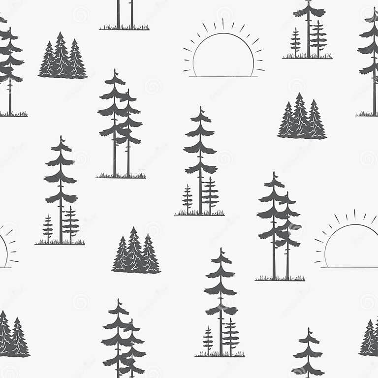 Seamless Pattern. Landscape with Pine Trees Stock Vector - Illustration ...