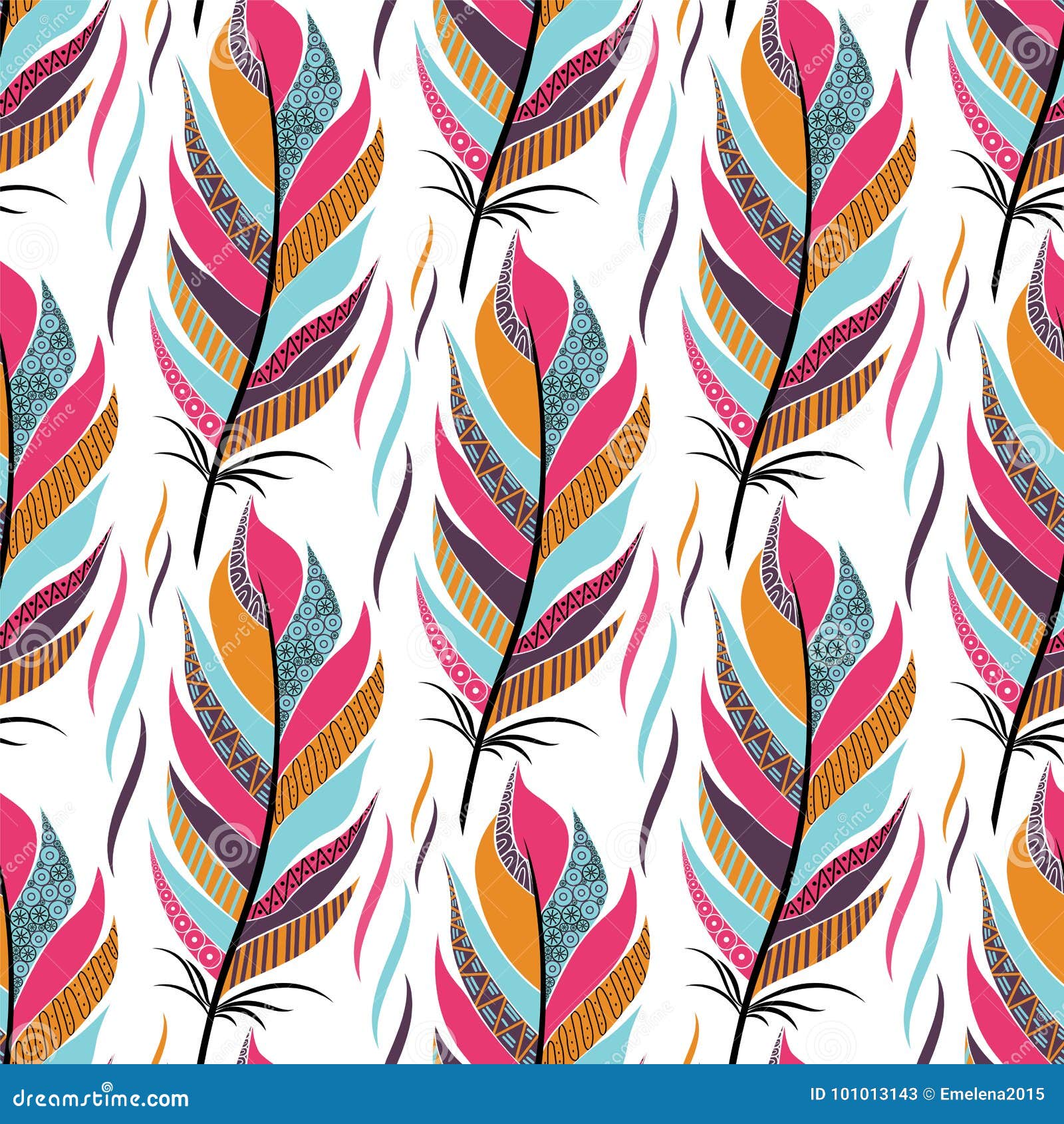 Seamless Pattern with Large Colored Feathers and Lines Stock Vector ...