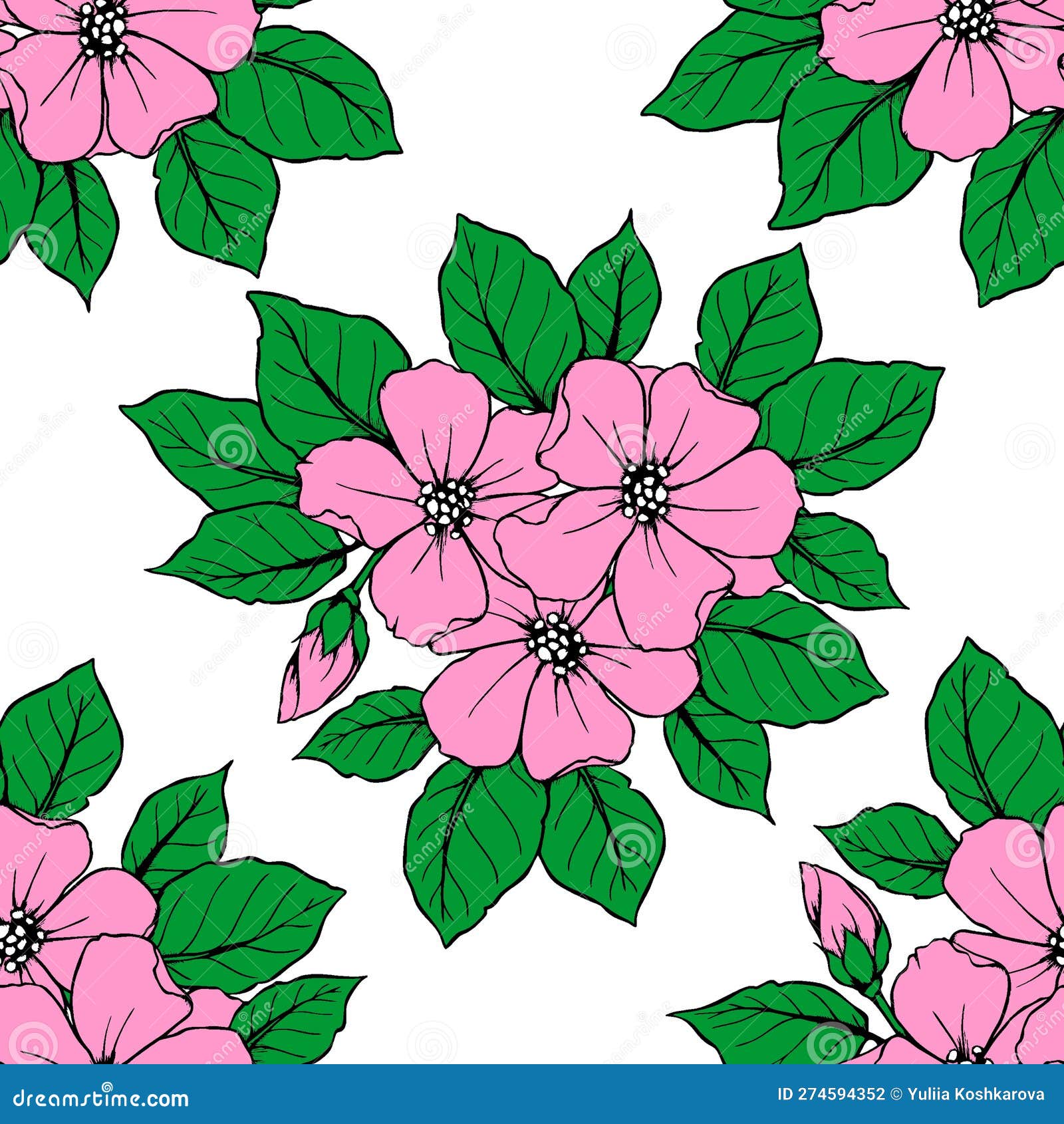 Seamless Pattern of Large Pink Flowers on a White Background, Texture ...
