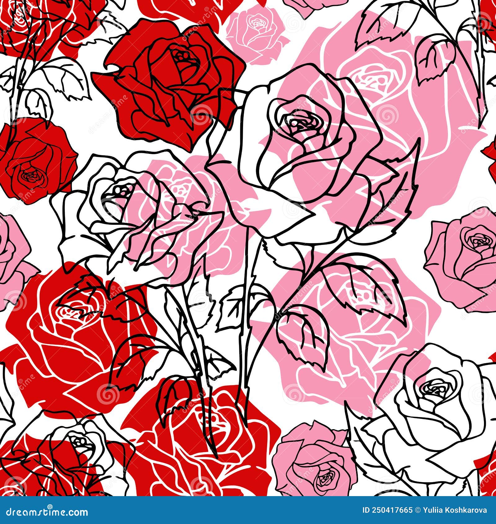 Seamless Pattern of Large Red and Pink Rose Buds, Texture Stock Vector ...