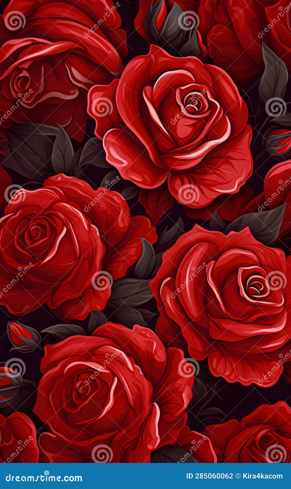 Seamless Pattern with Large Red Roses on a Red Background Stock ...