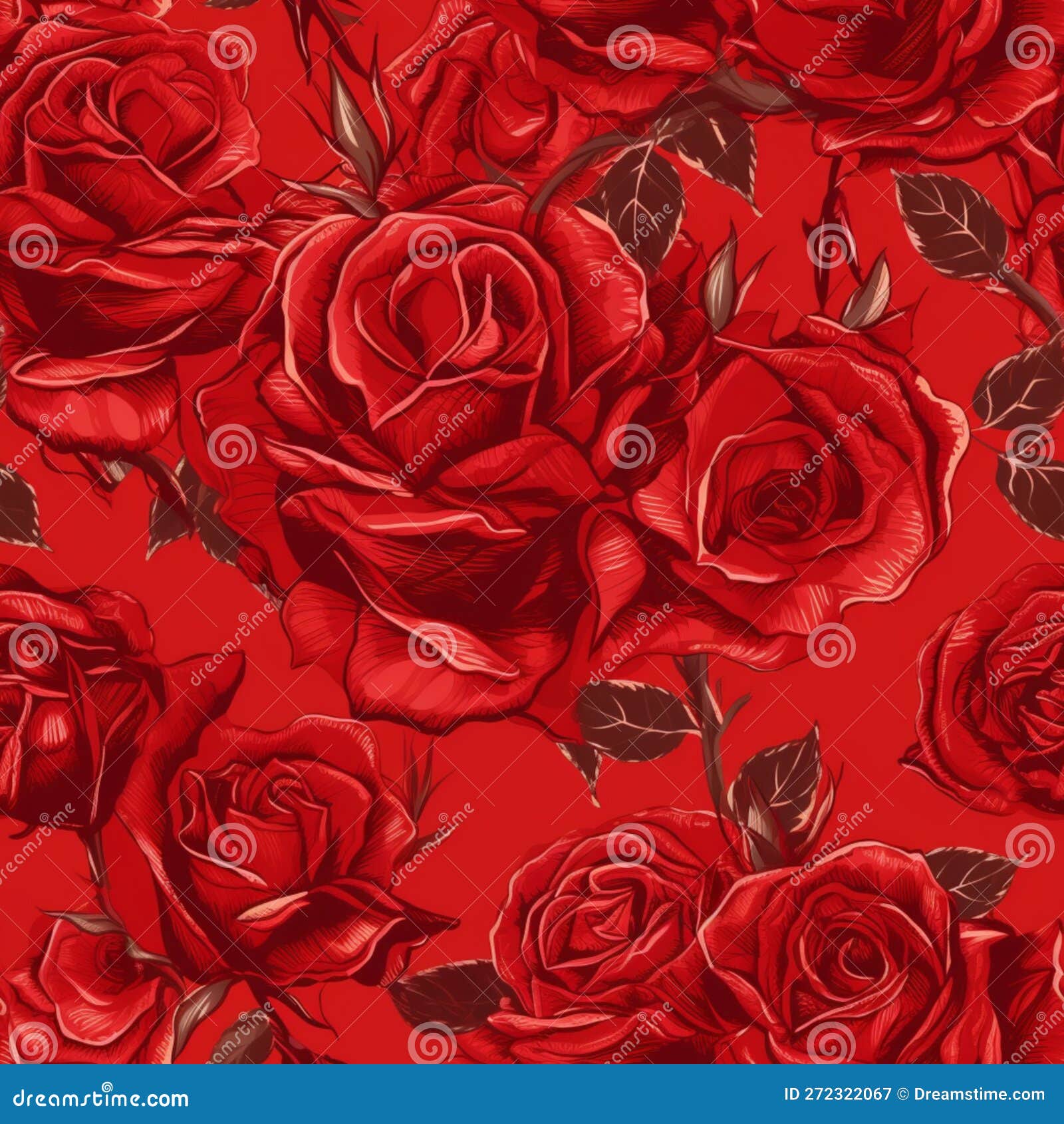 Seamless Pattern with Large Roses on Red Background. Generative Ai ...