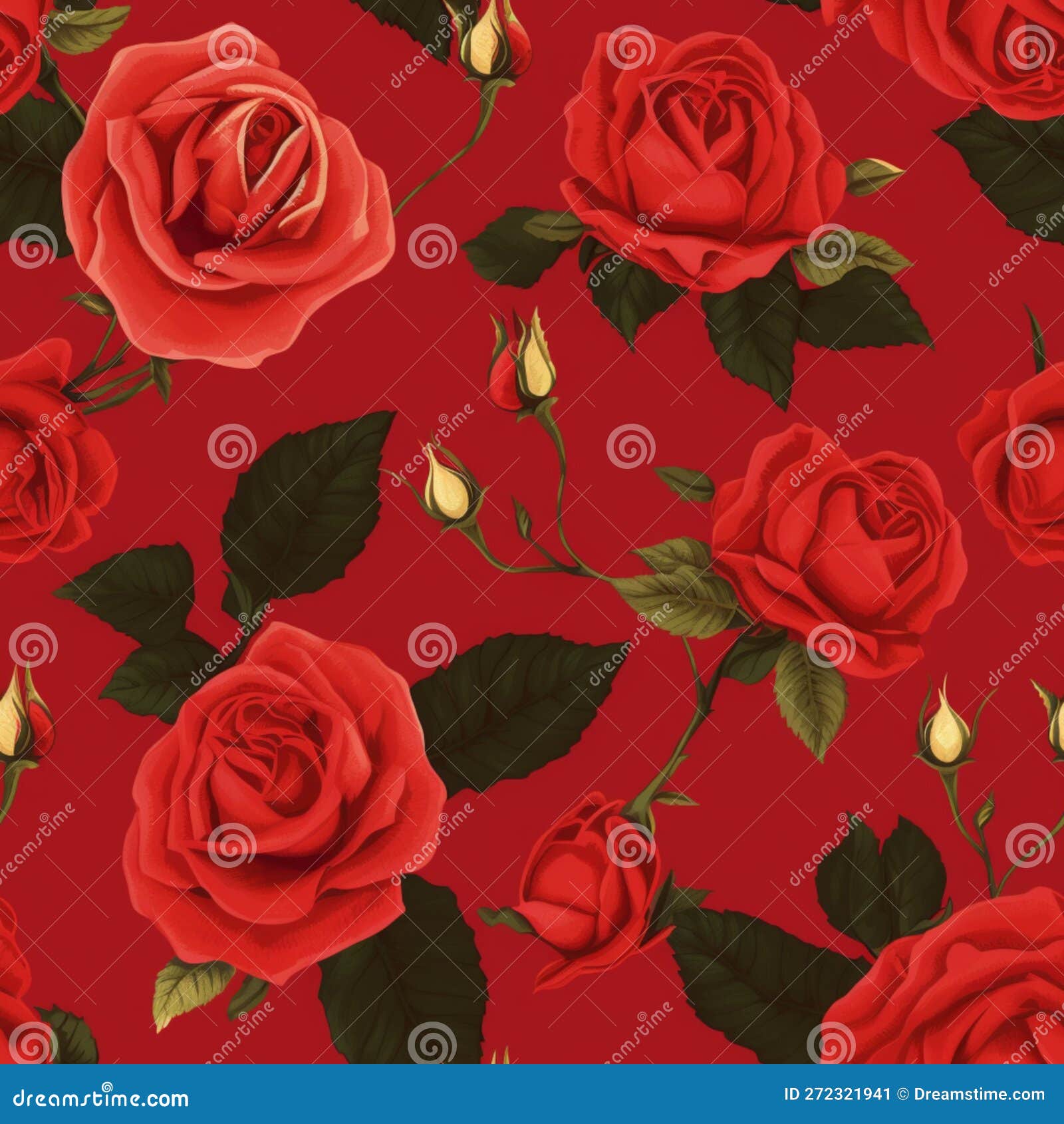 Seamless Pattern with Large Roses on Red Background. Wallpaper ...