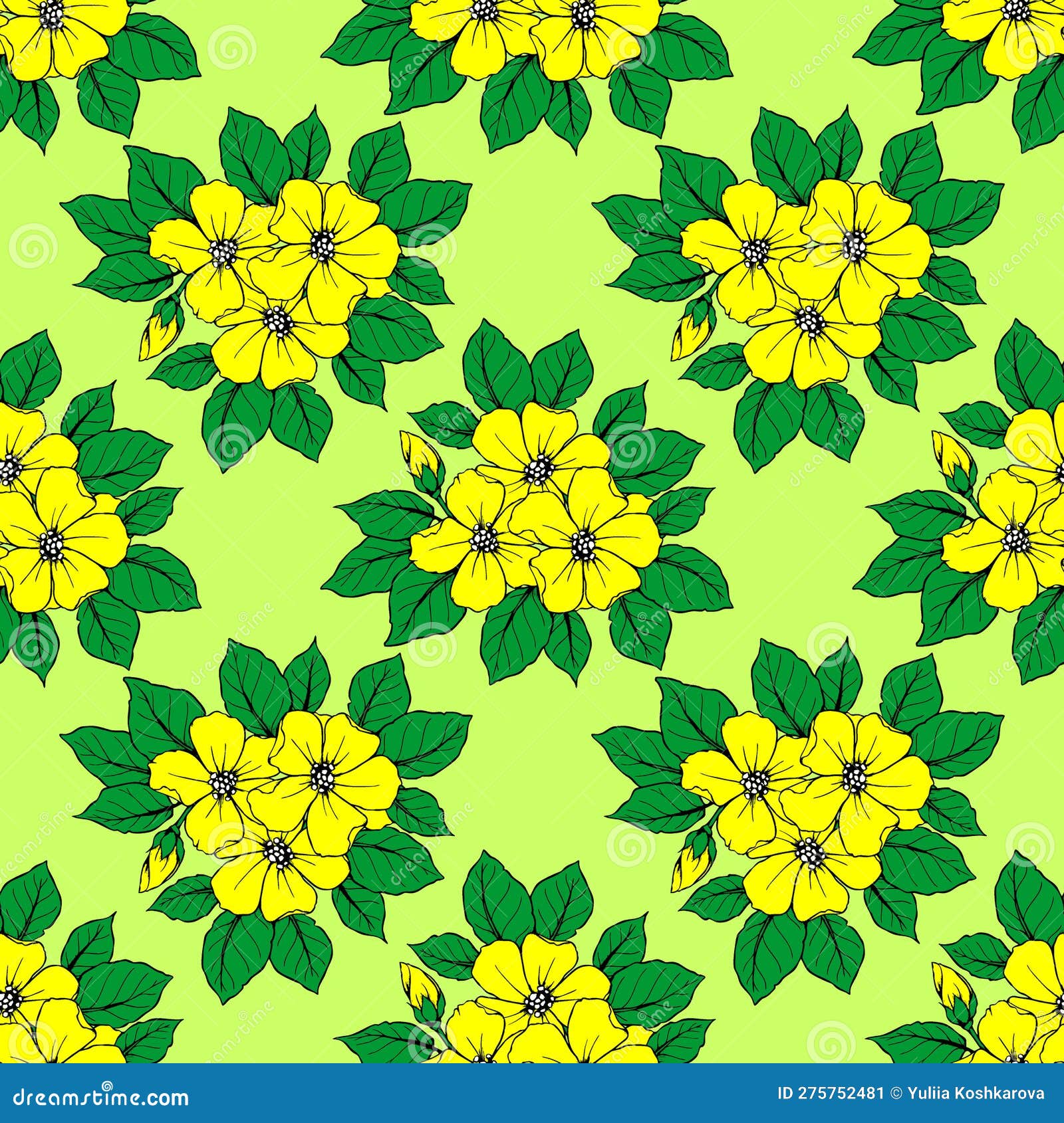 Seamless Pattern of Large Yellow Flowers on a Green Background, Texture ...
